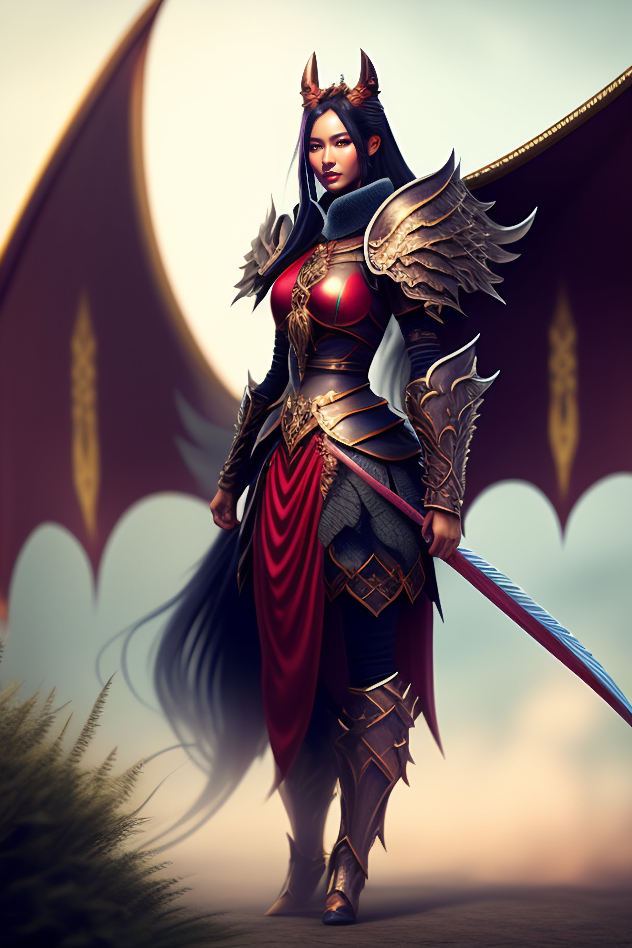 Lexica - Lady dragon Knight with wings