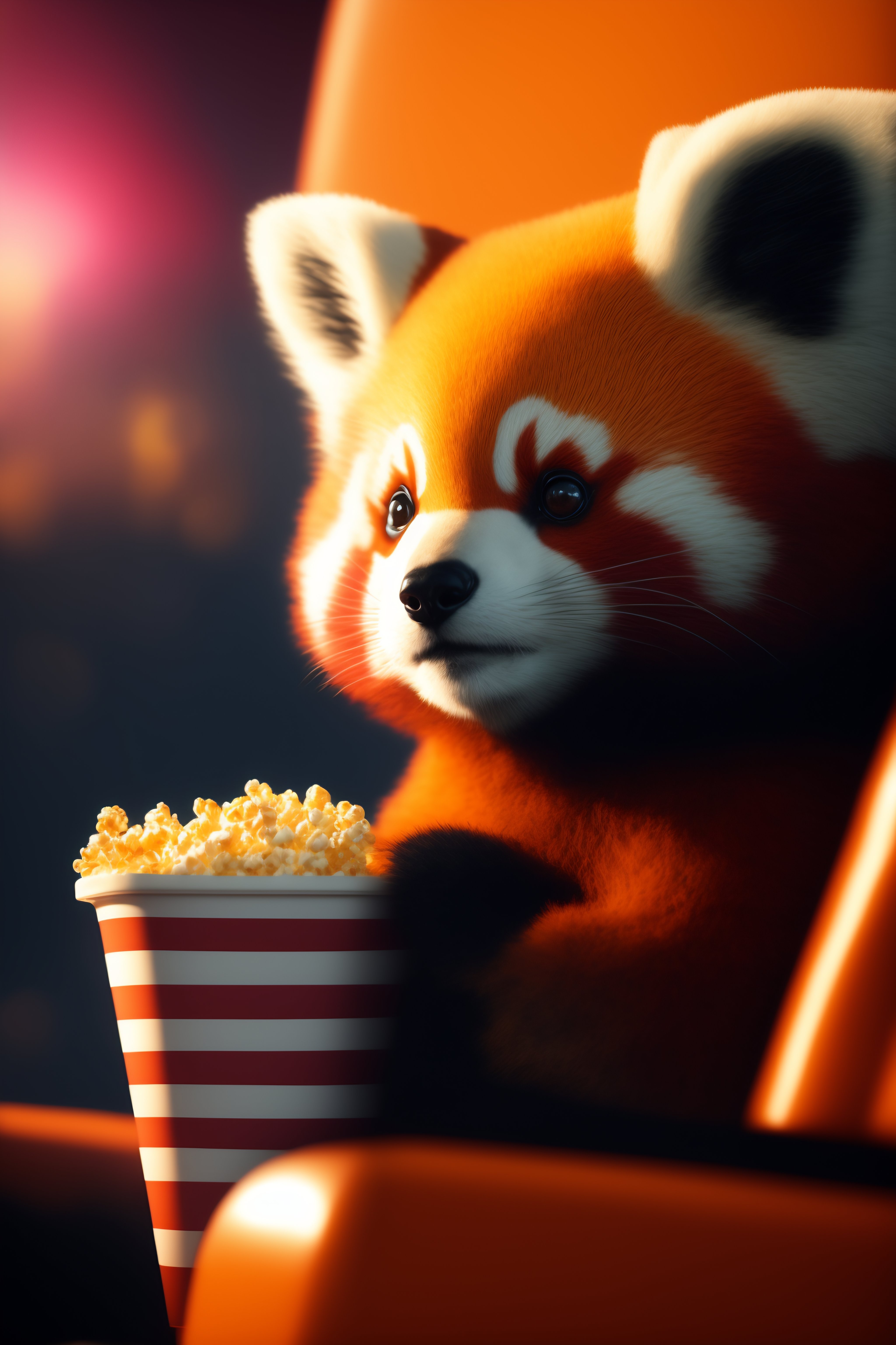 Lexica - Cute small humanoid red panda sitting in a movie theater ...