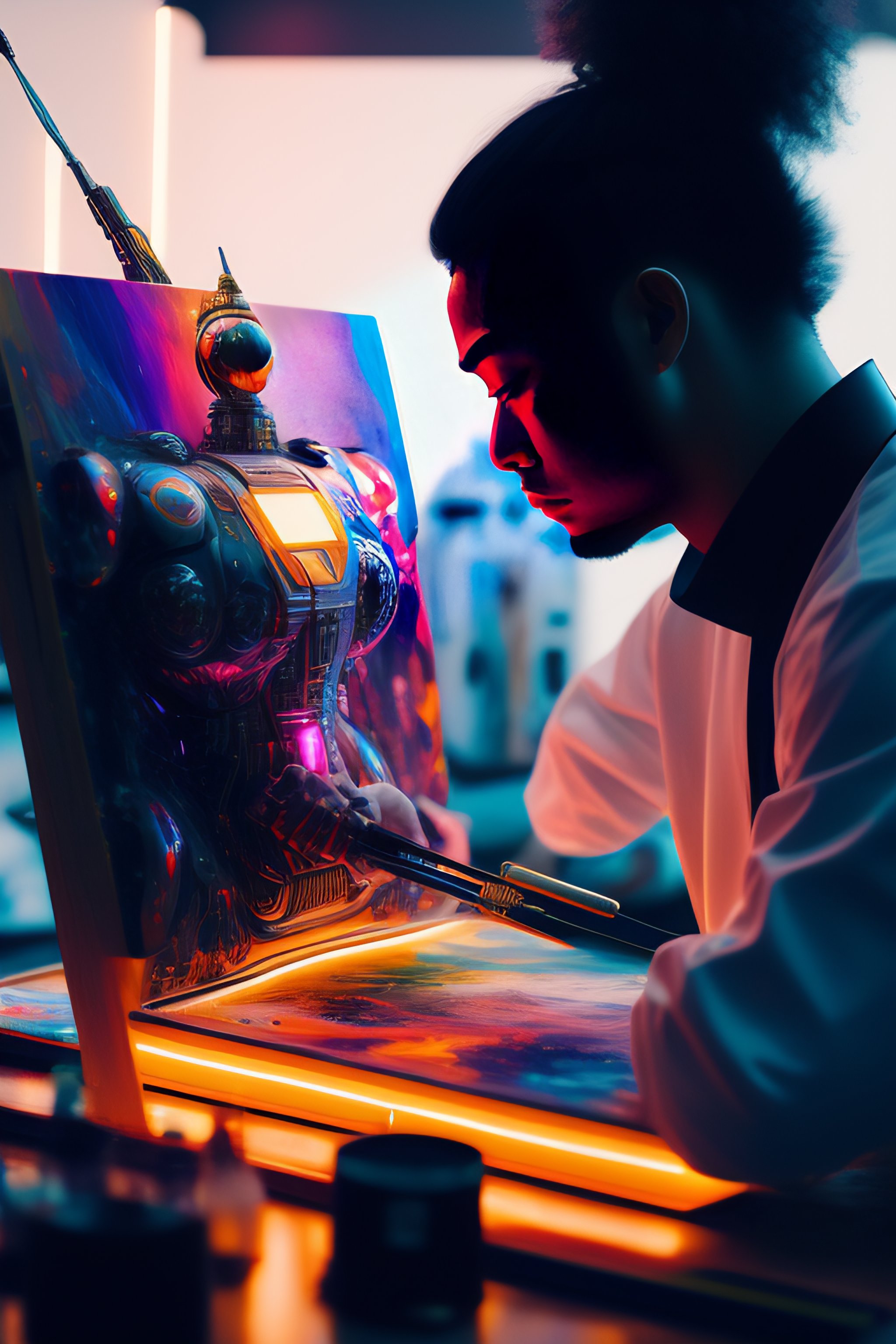Lexica - Photo of futuristic holy futuristic cyborg - robot - painter ...