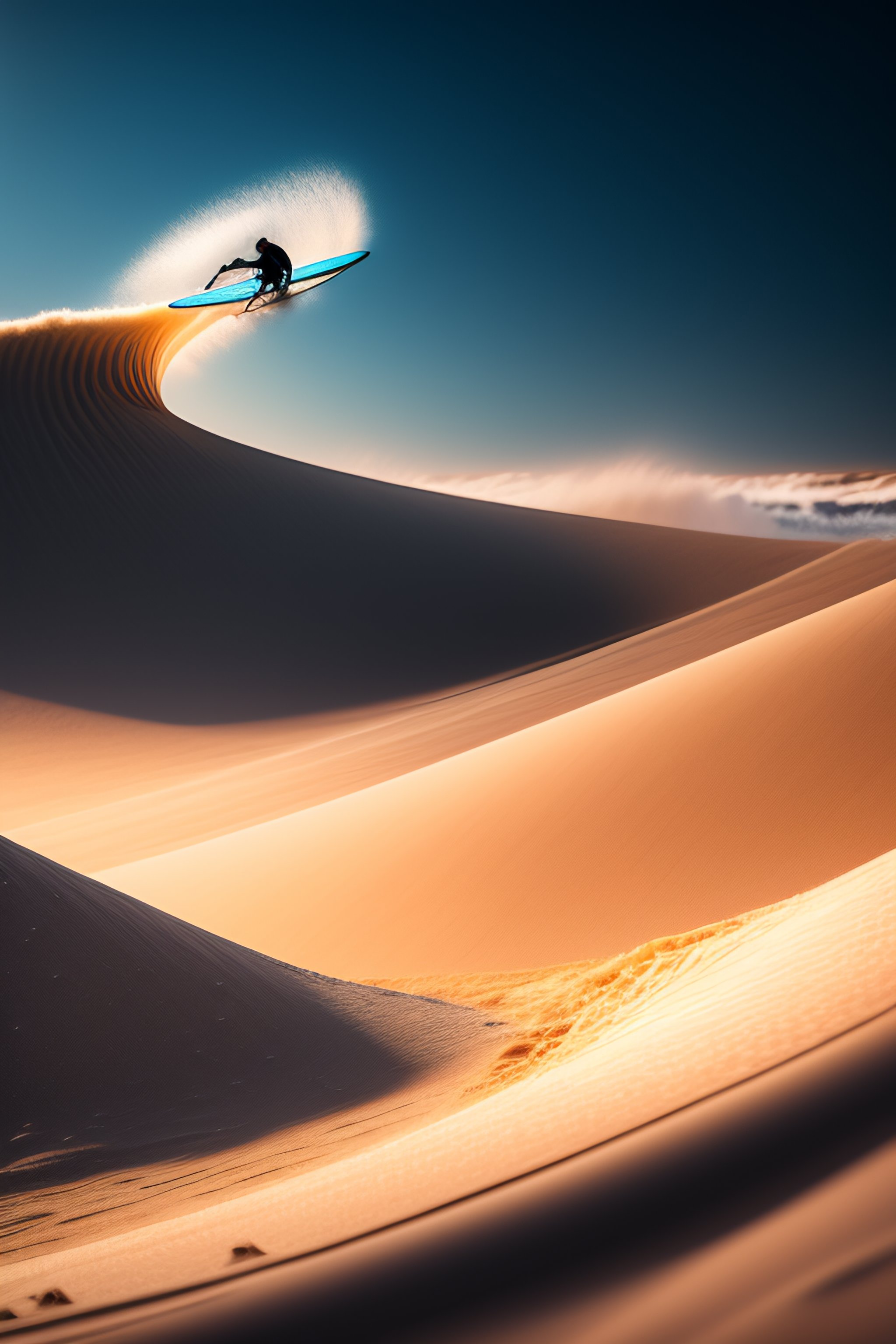 Lexica - Silver surfer, on top of his surf board, silver board, surf ...