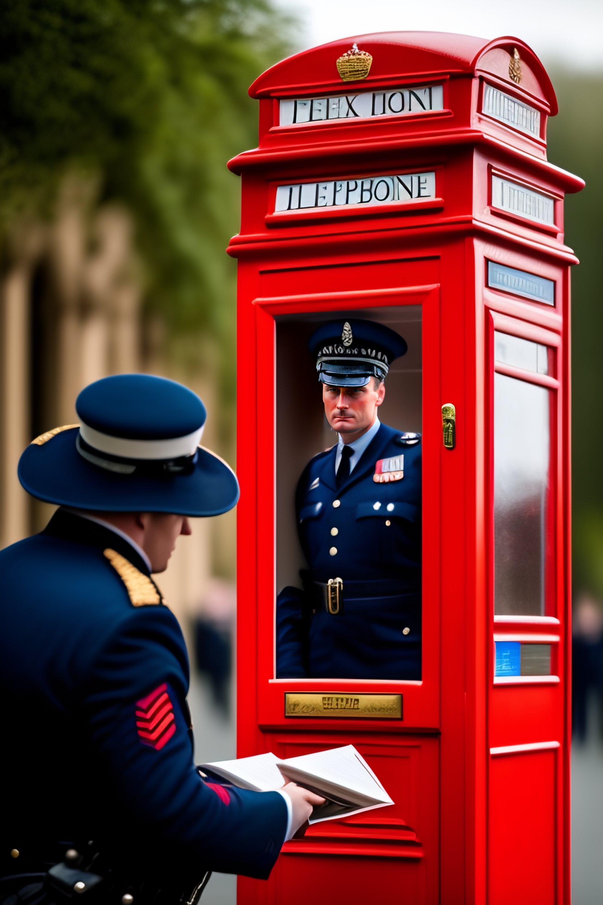 Lexica - British policeman reading a book in a telephone box