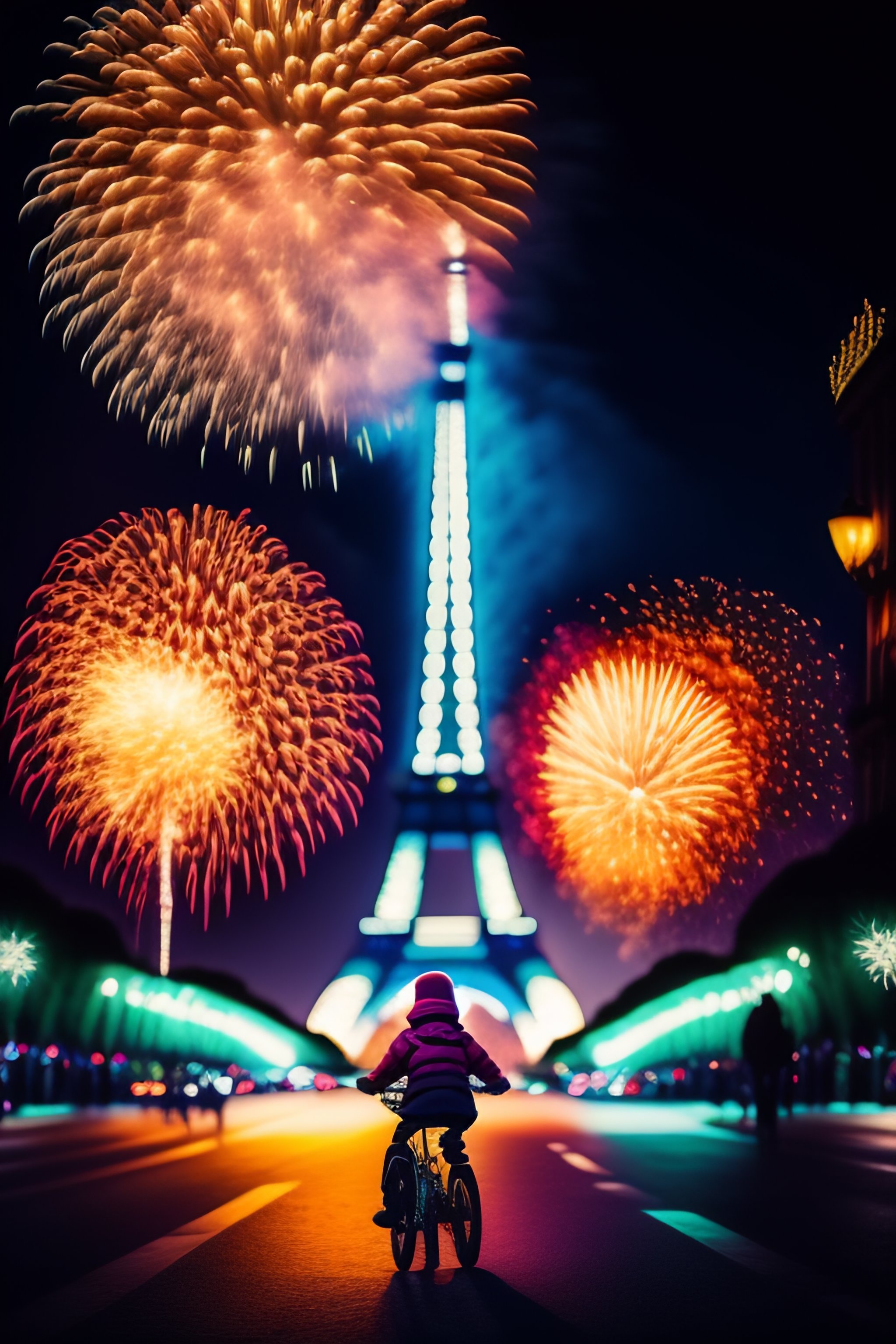 Lexica - Boy on a bike riding to the eiffel tower on new year with a ...