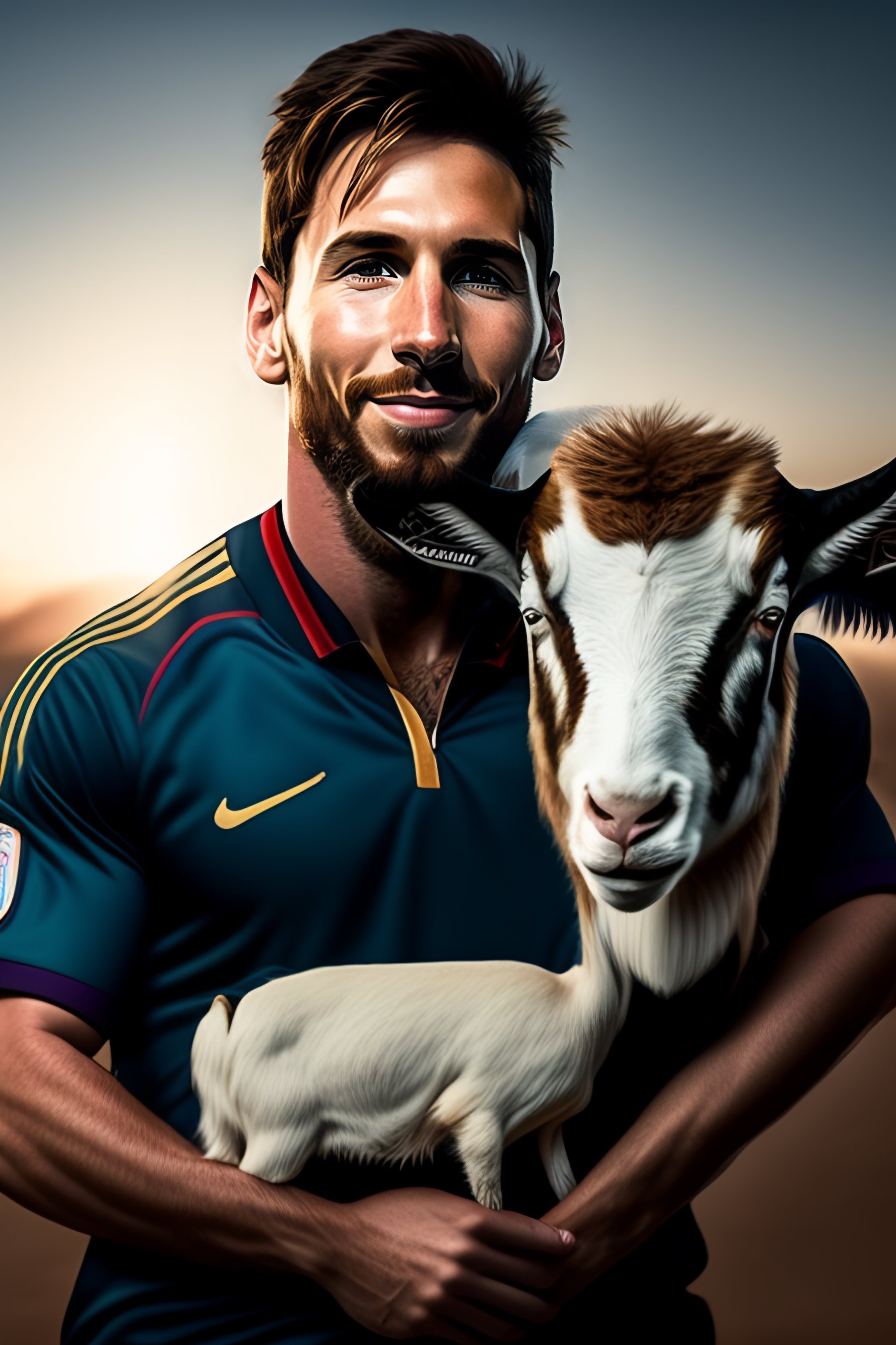 Lexica - Portrait of messi holding a goat