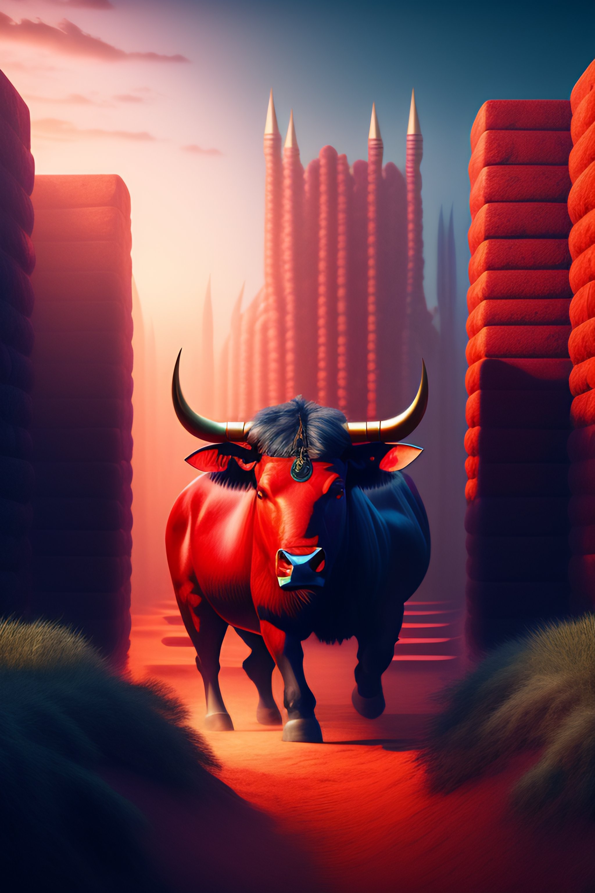 Lexica - A Minotaur in the maze, red thunder, matte art, fully coherent ...