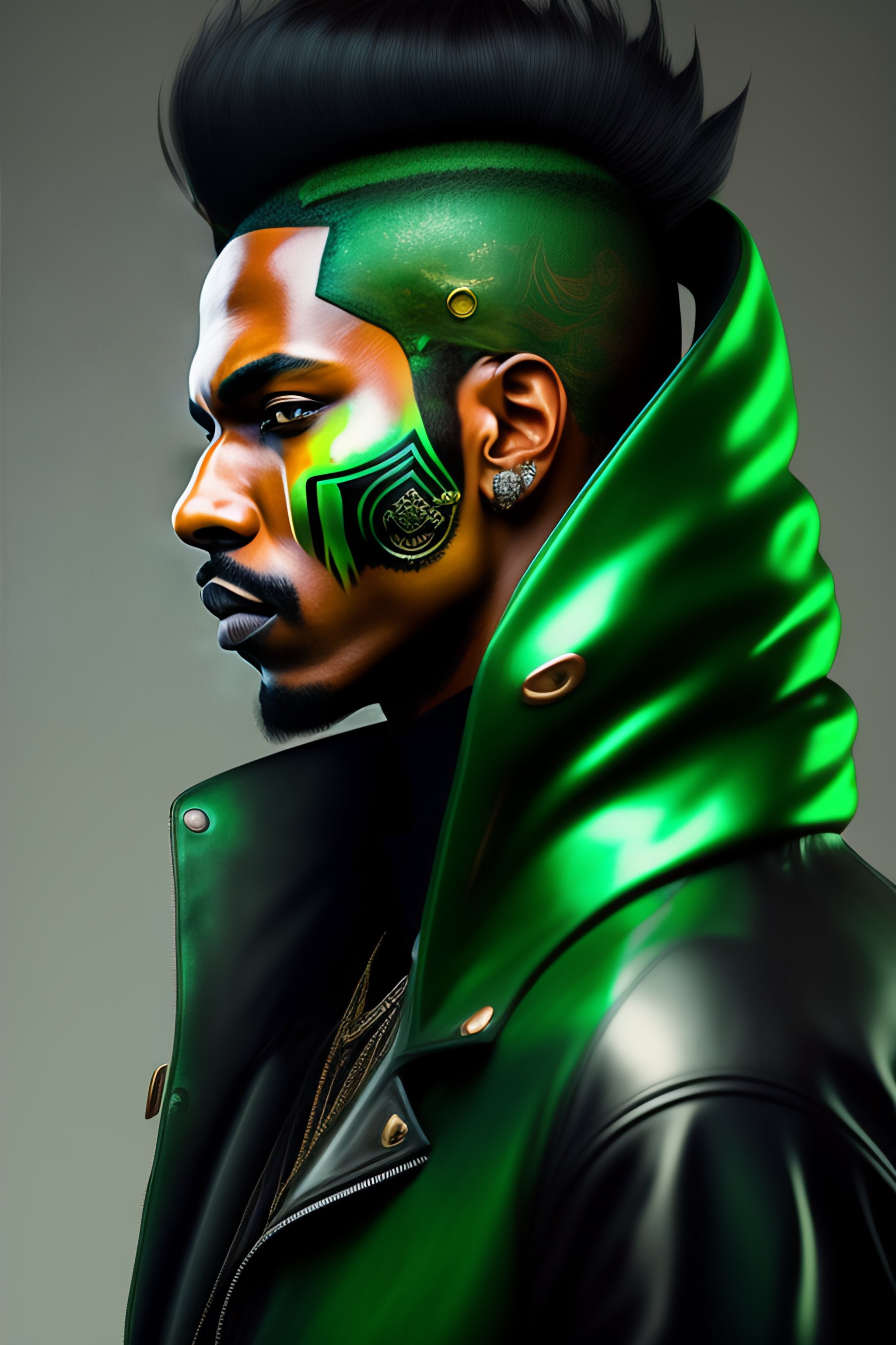 Lexica - Hyper detailed fine art portrait of skull head punk with green ...