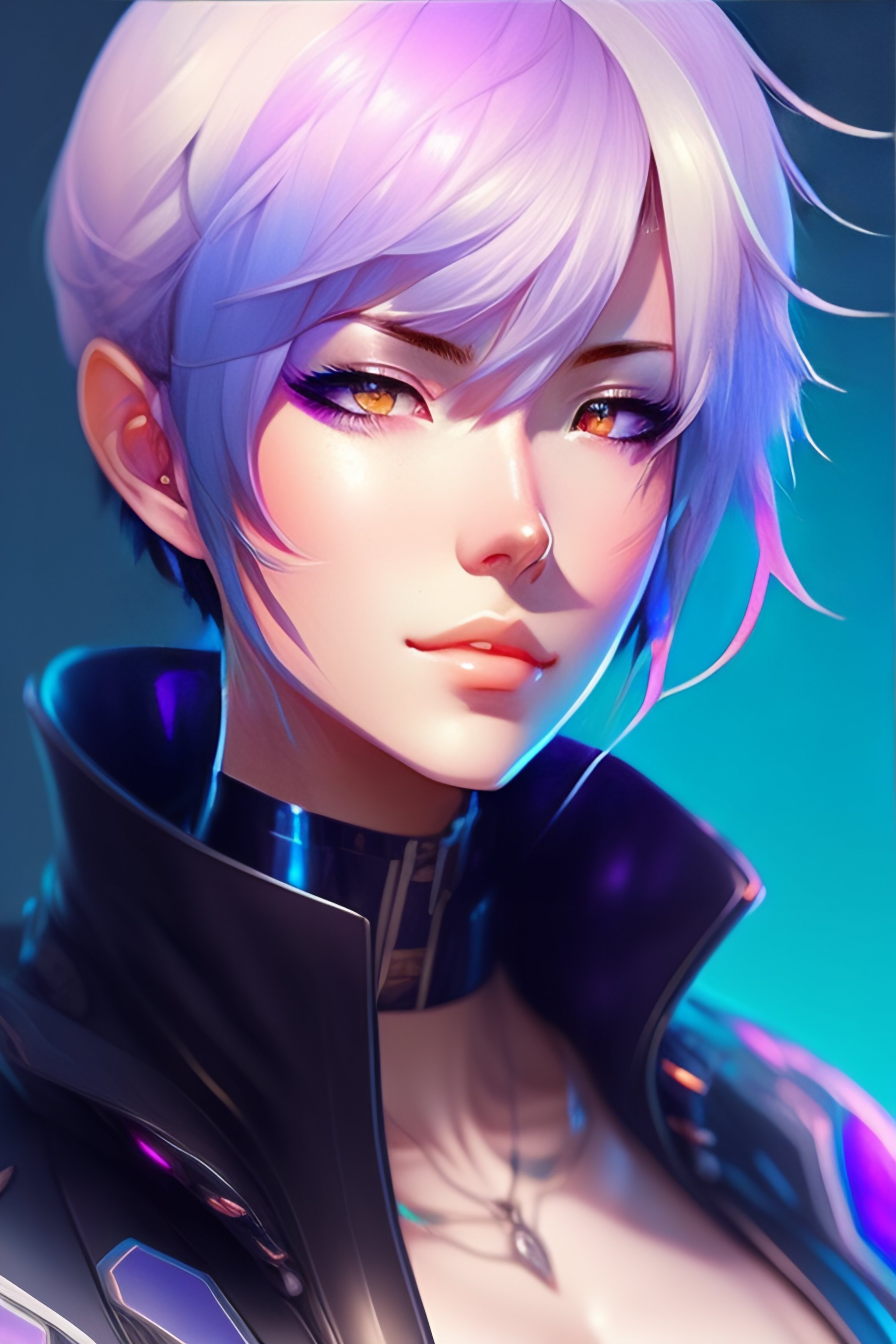 Lexica - Anime cyberpunk woman with Pastel Rainbow white blue short ...