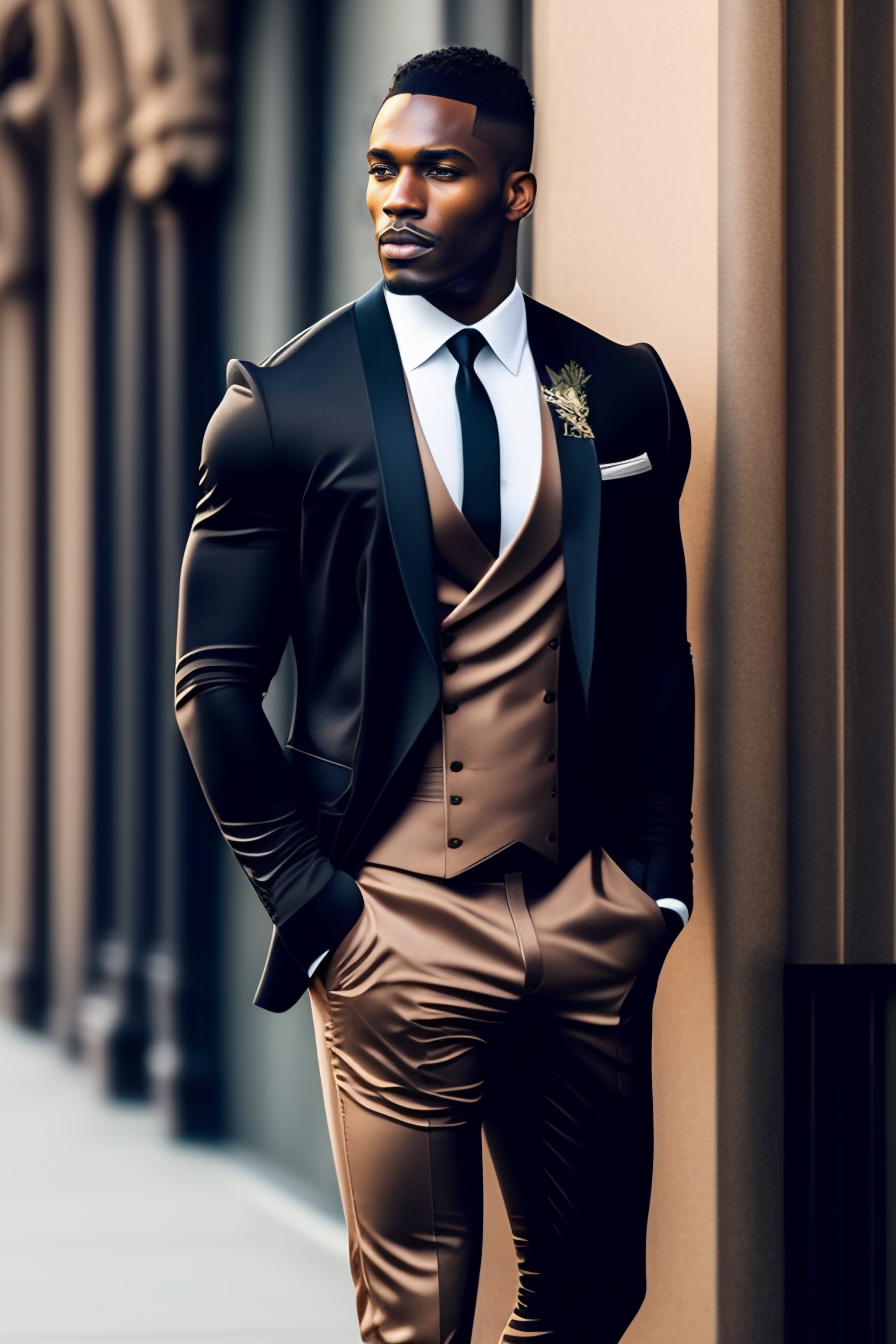 Lexica - Black man wearing elegant cothes, close picture, masculine.