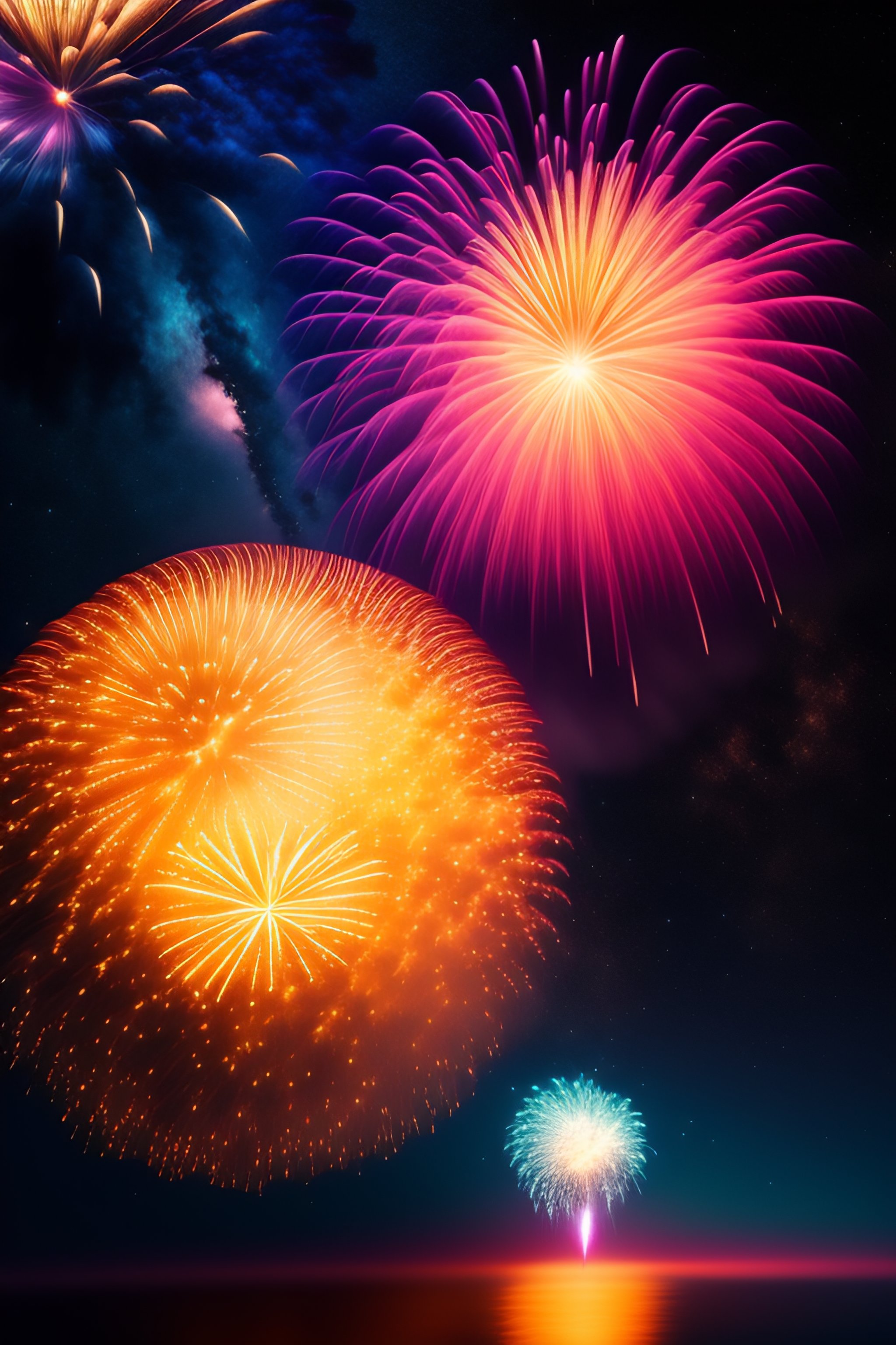 Lexica - Beautiful fireworks, 3D, outer space