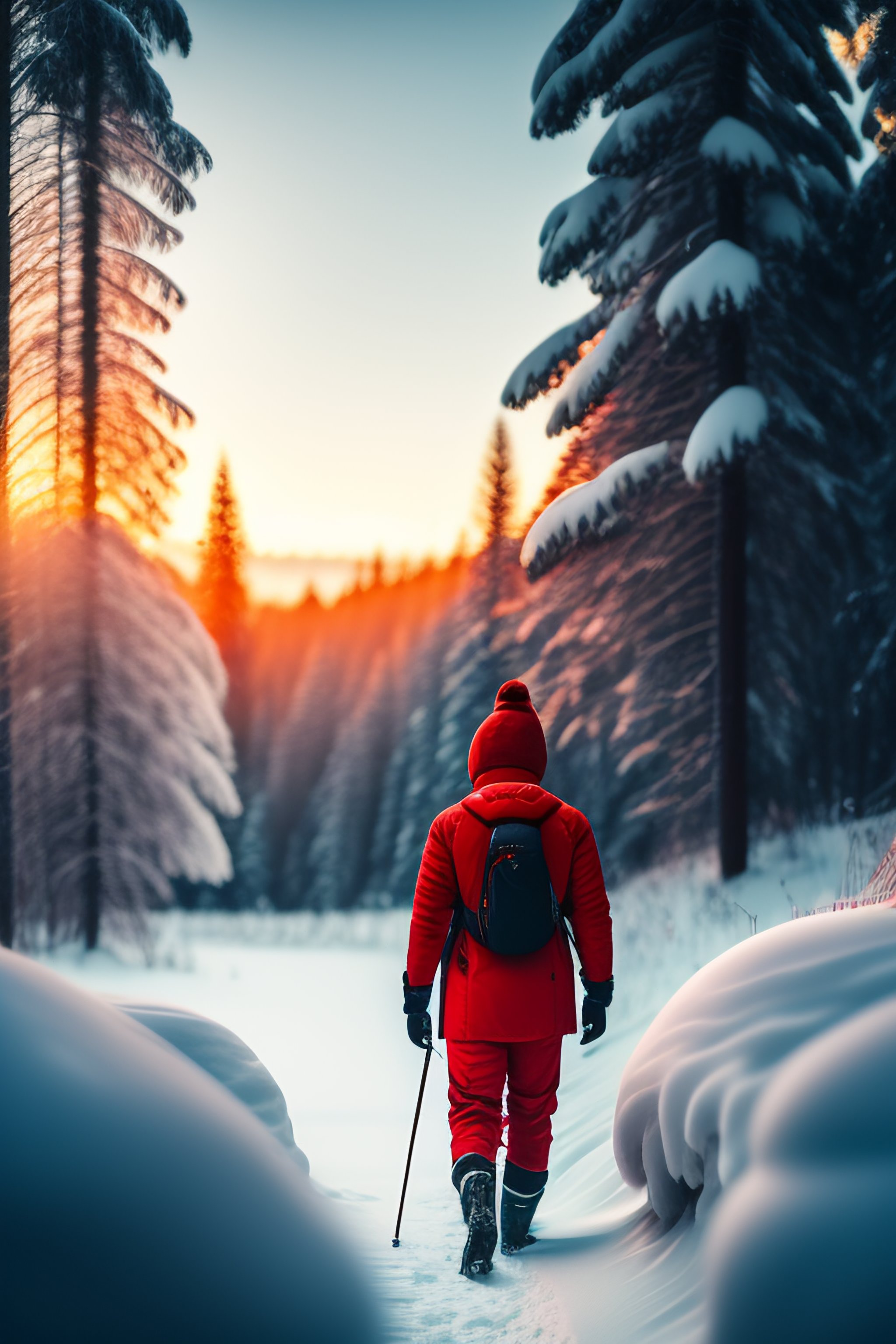 Lexica - Red guy in a snowy forest, red on the snow