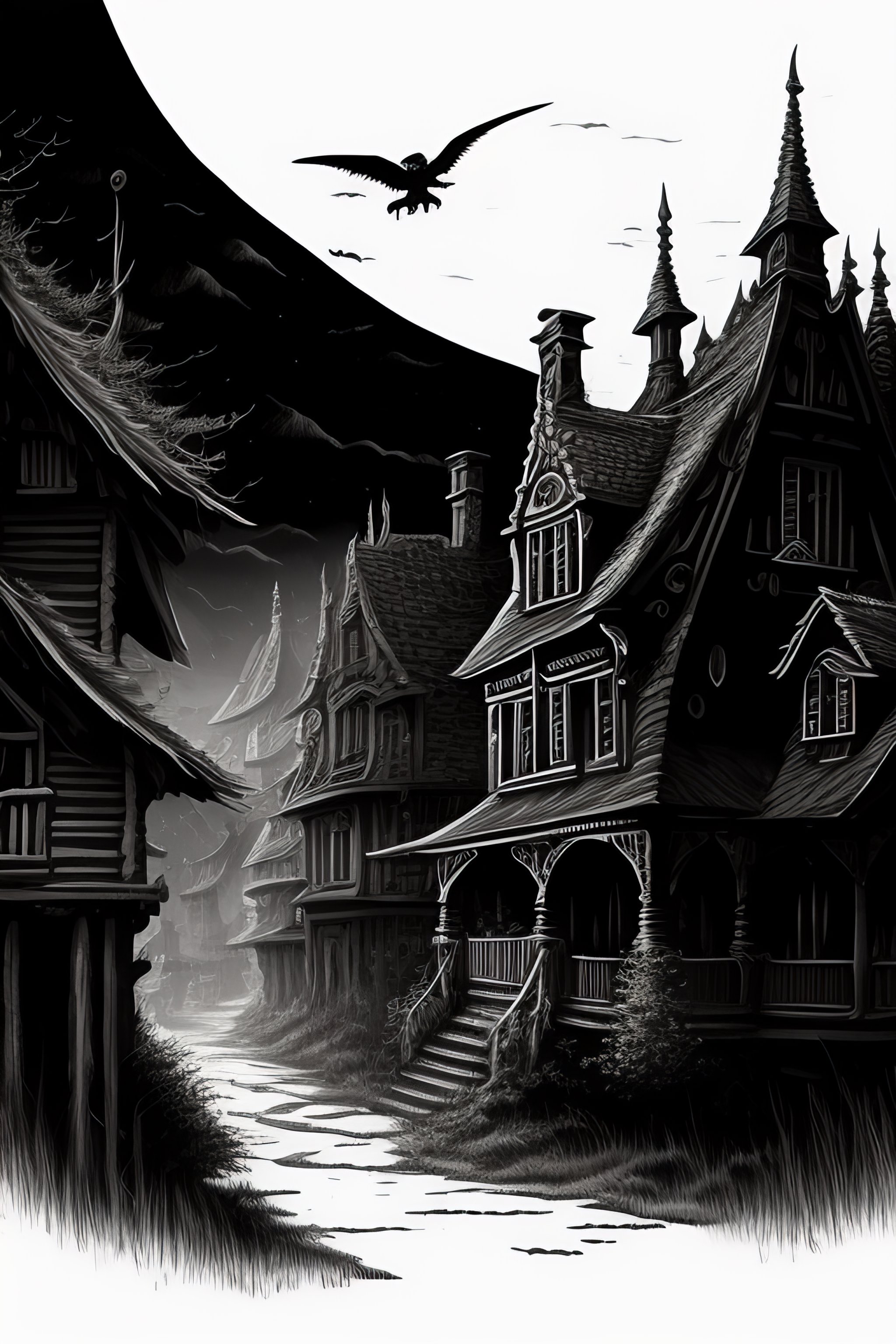 Lexica - Zombie, fantasy, black and white, line illustration, intricate ...