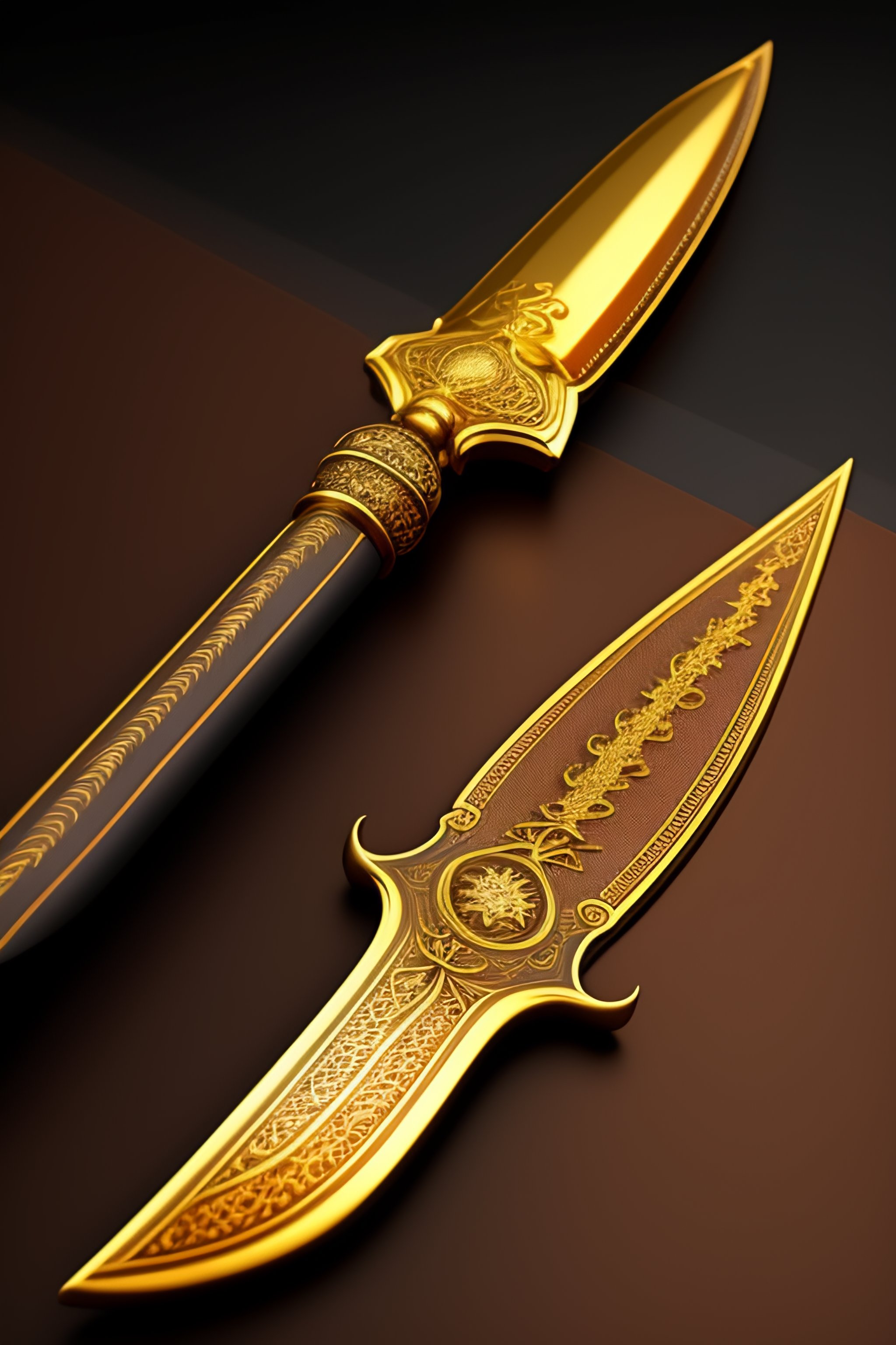 Lexica - An ornate sword with gold and brass fixtures, a golden brass ...