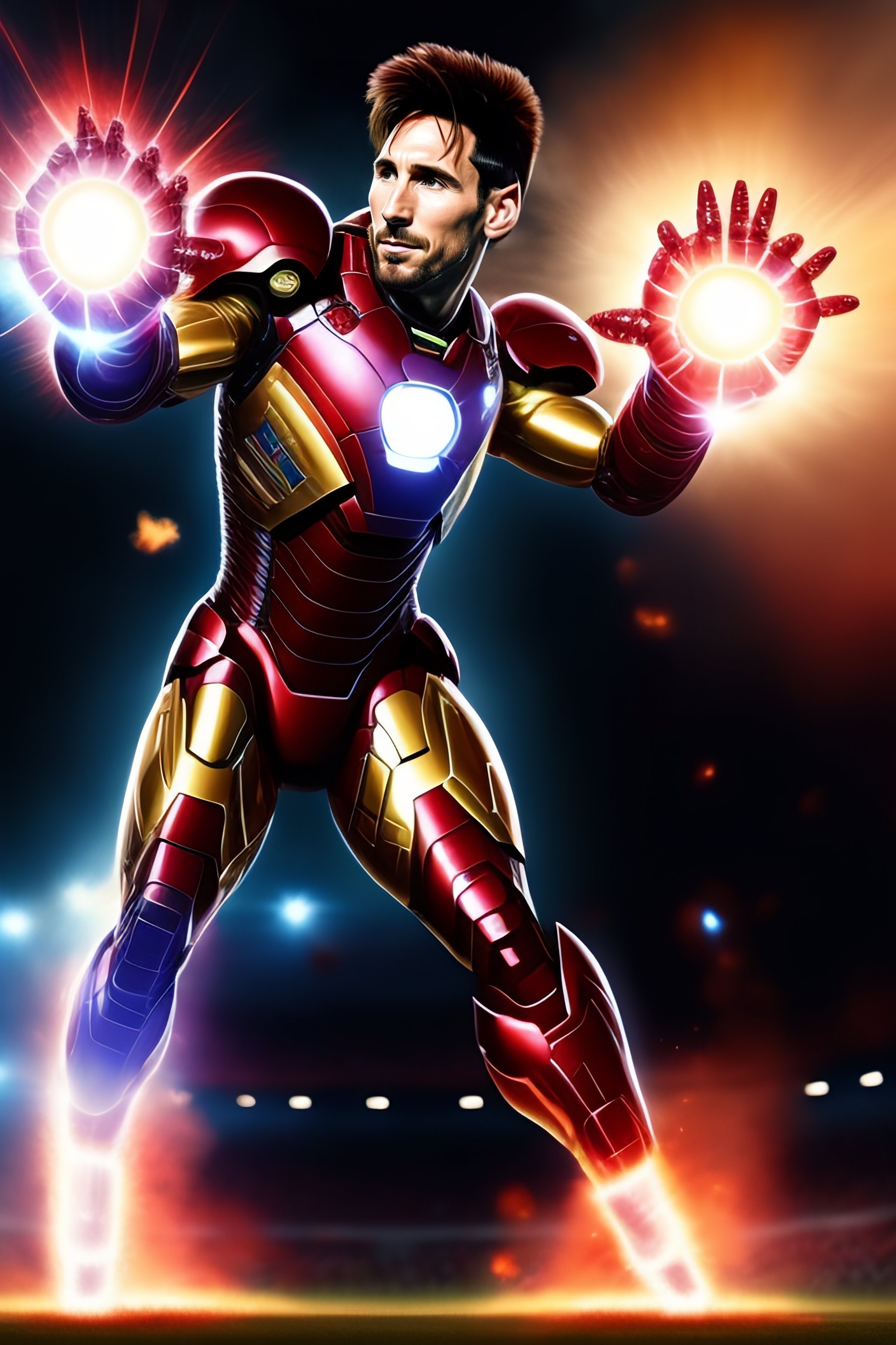 Lexica - Messi in an iron man suit, with a full gauntlet snapping his ...
