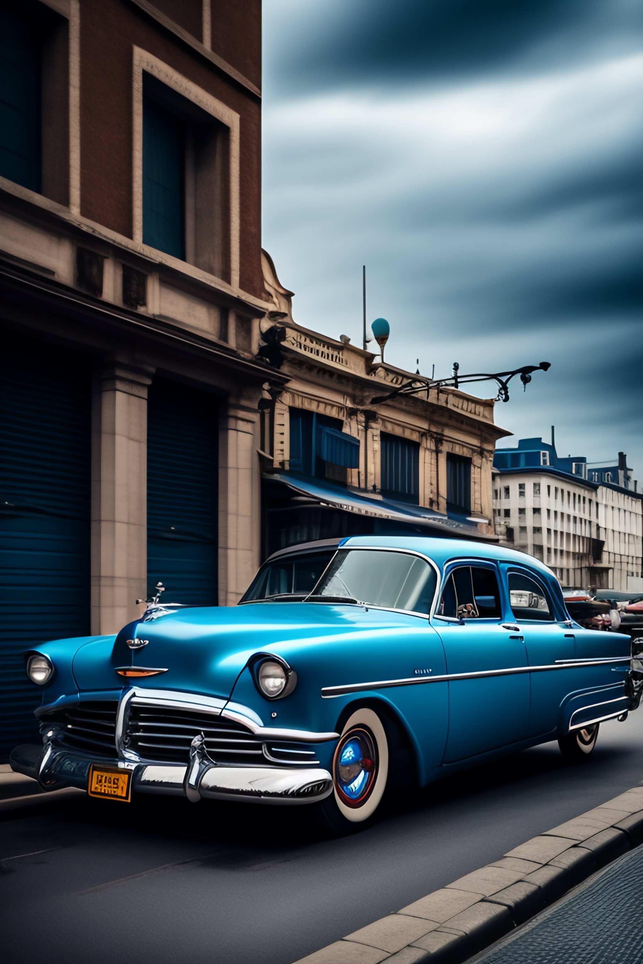 Lexica - Vintage blue cars, in the city