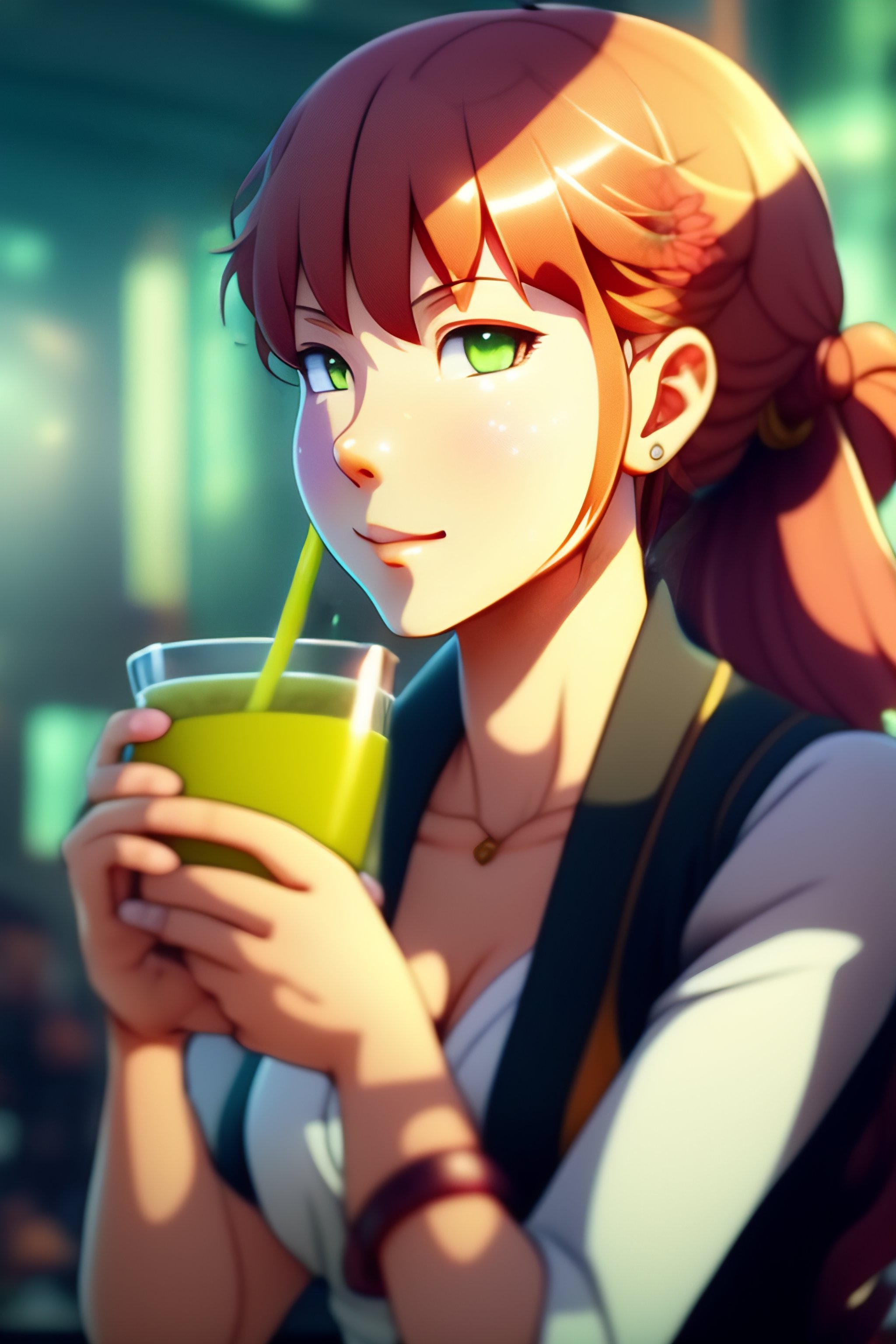 Lexica - High quality image of Misty drinking matcha tea, anime