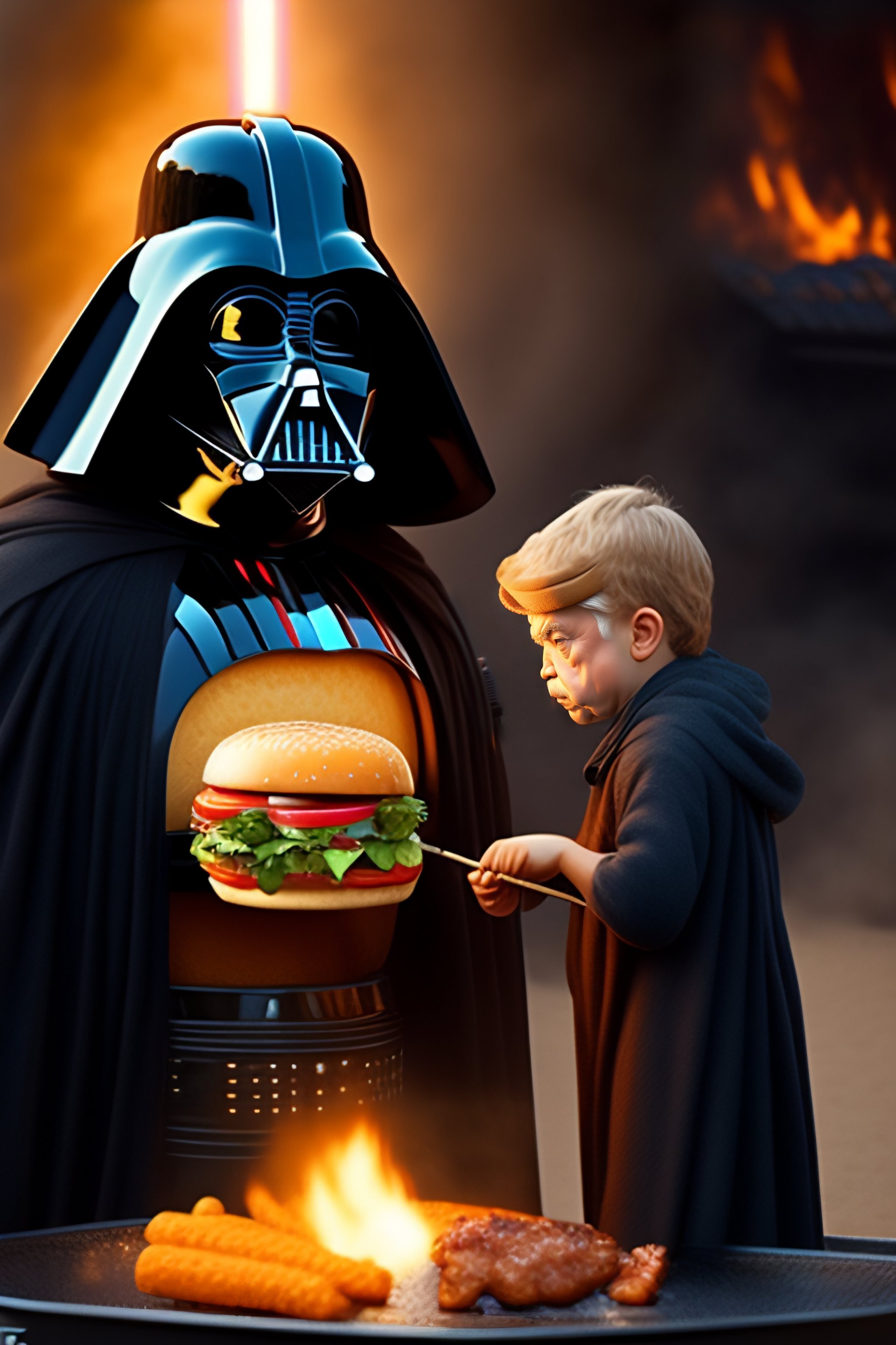 Lexica - Darth vader cooking hamburgers on a barbecue with yoda ...