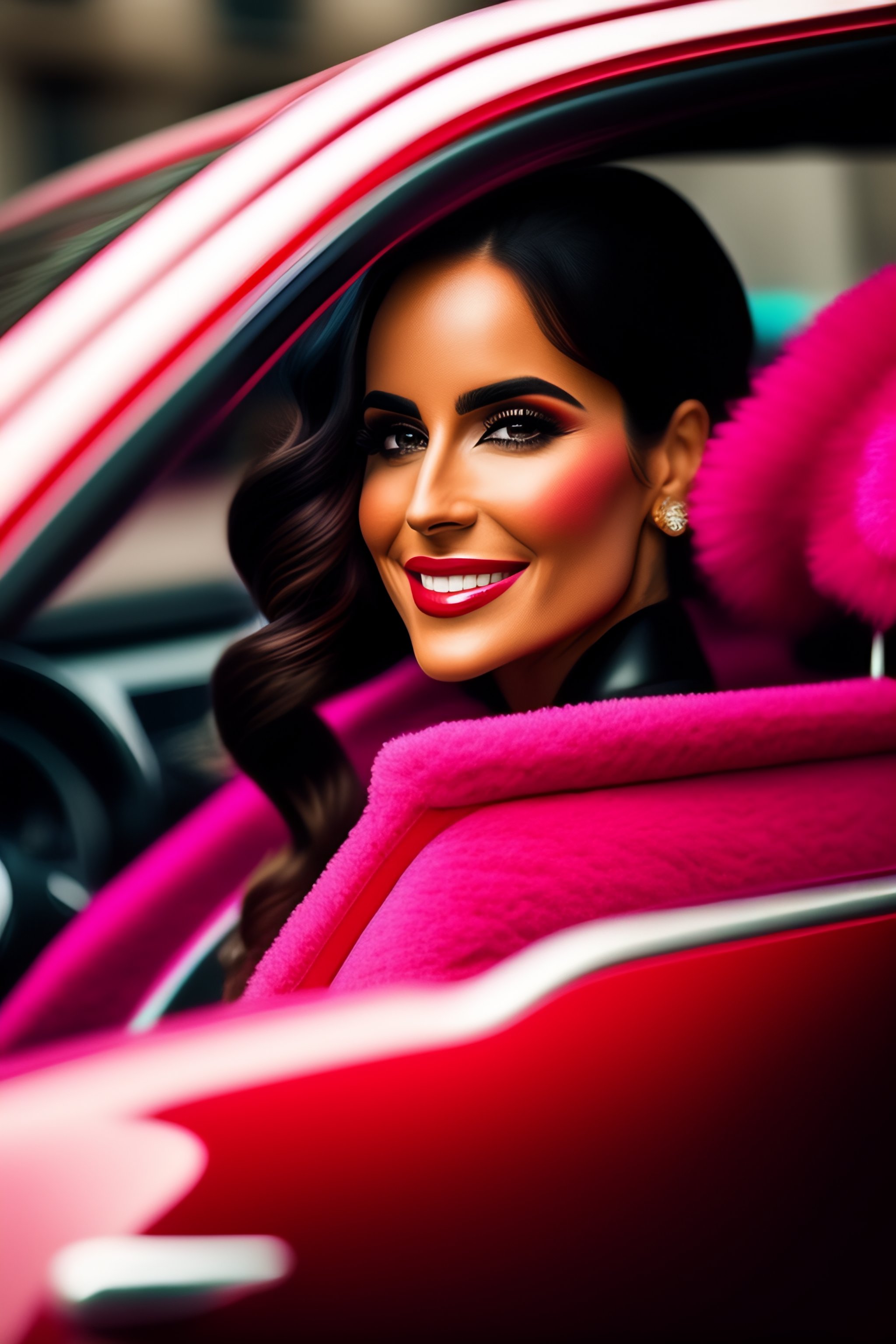 Lexica - Barbara de regil driving a barbie car.