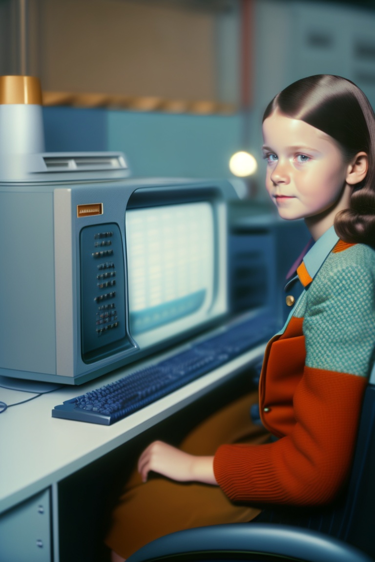 Lexica - A Soviet girl sitting in a chair in front of a soviet computer ...