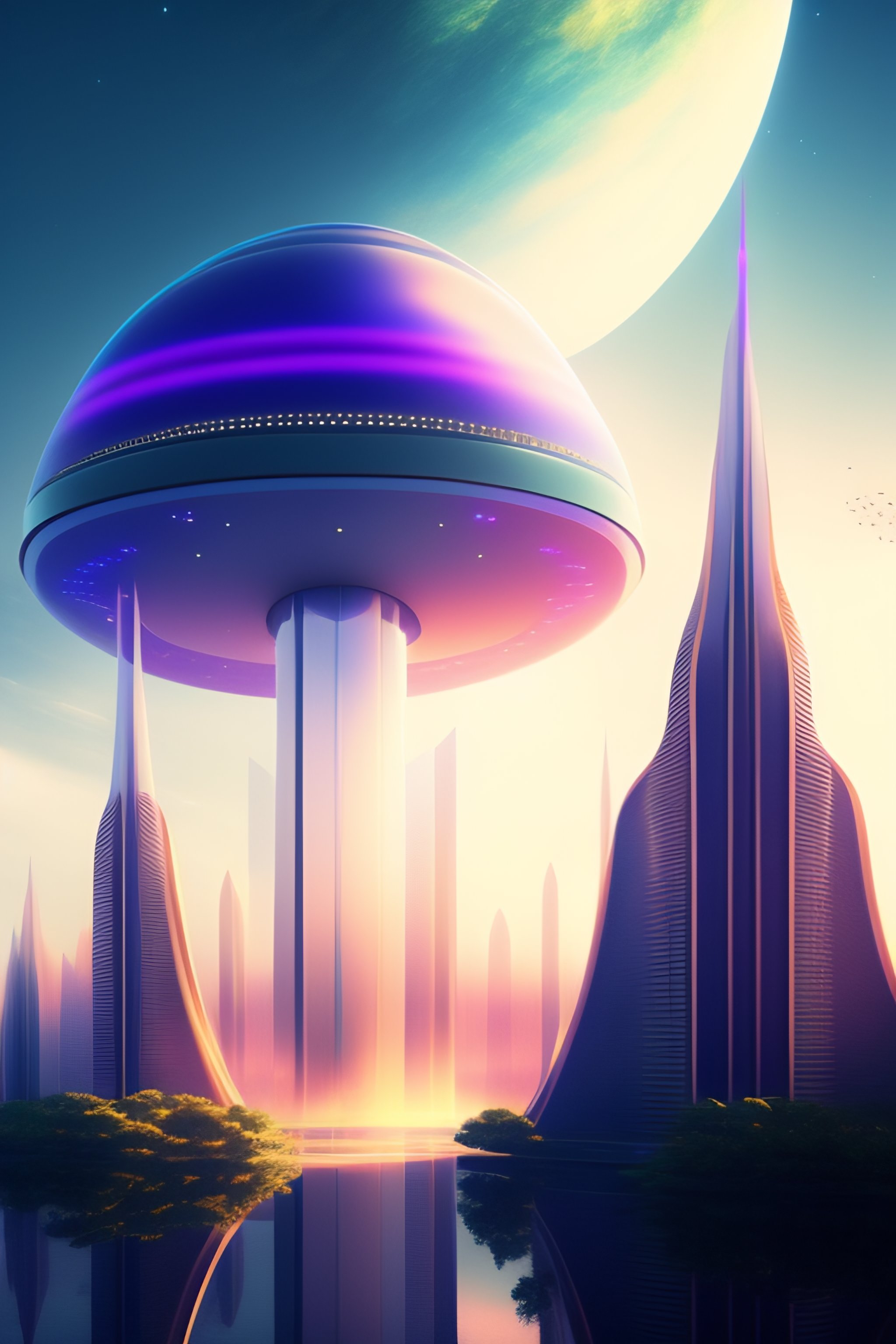 Lexica - Mystical ethereal tropical city futuristic buildings ...
