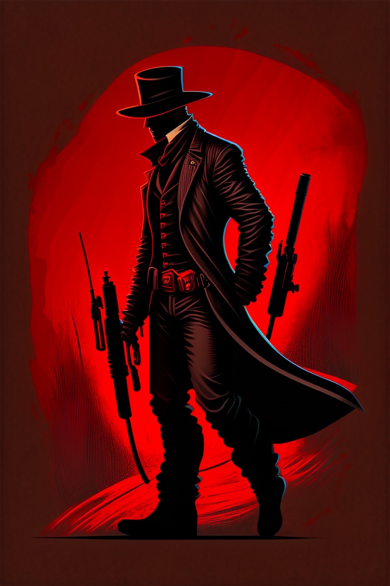 Lexica - A portrait of a gunslinger in silhouette his hand hovering ...