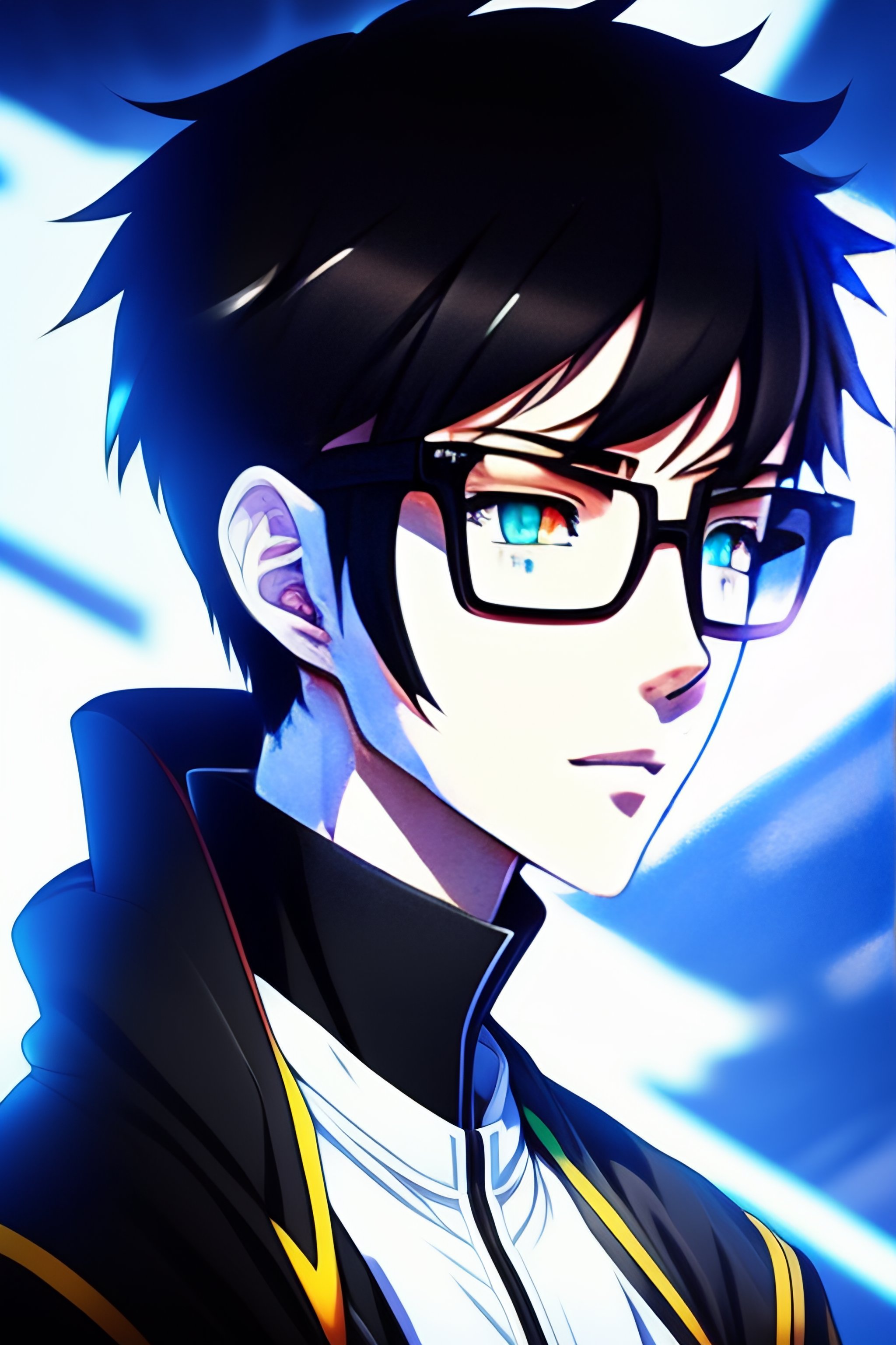 Lexica - Manga style. Black and white with bright blue eyes. Clean ...