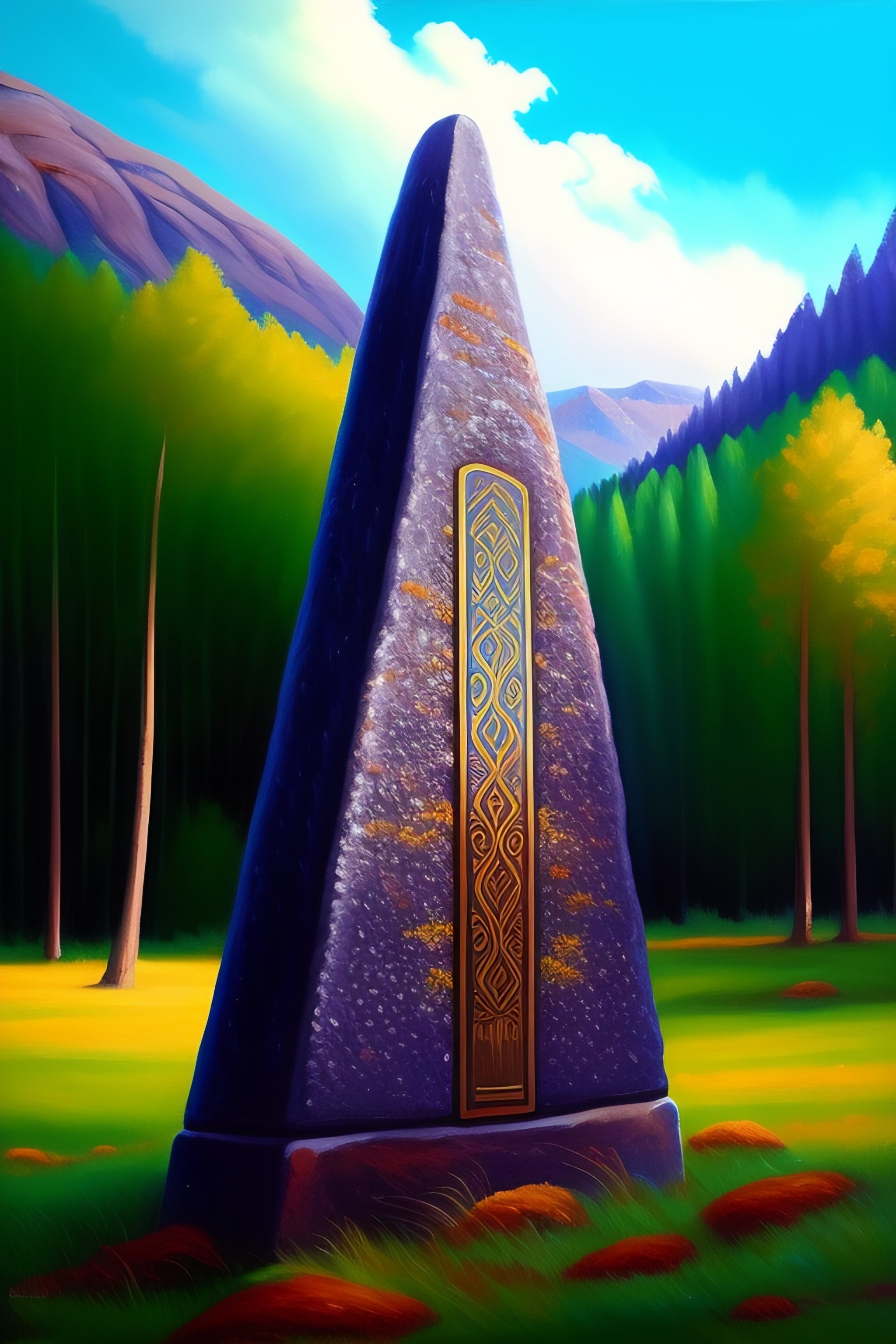 Lexica - Runestone, monument, megalithic, nature, trees, mountains, oil ...
