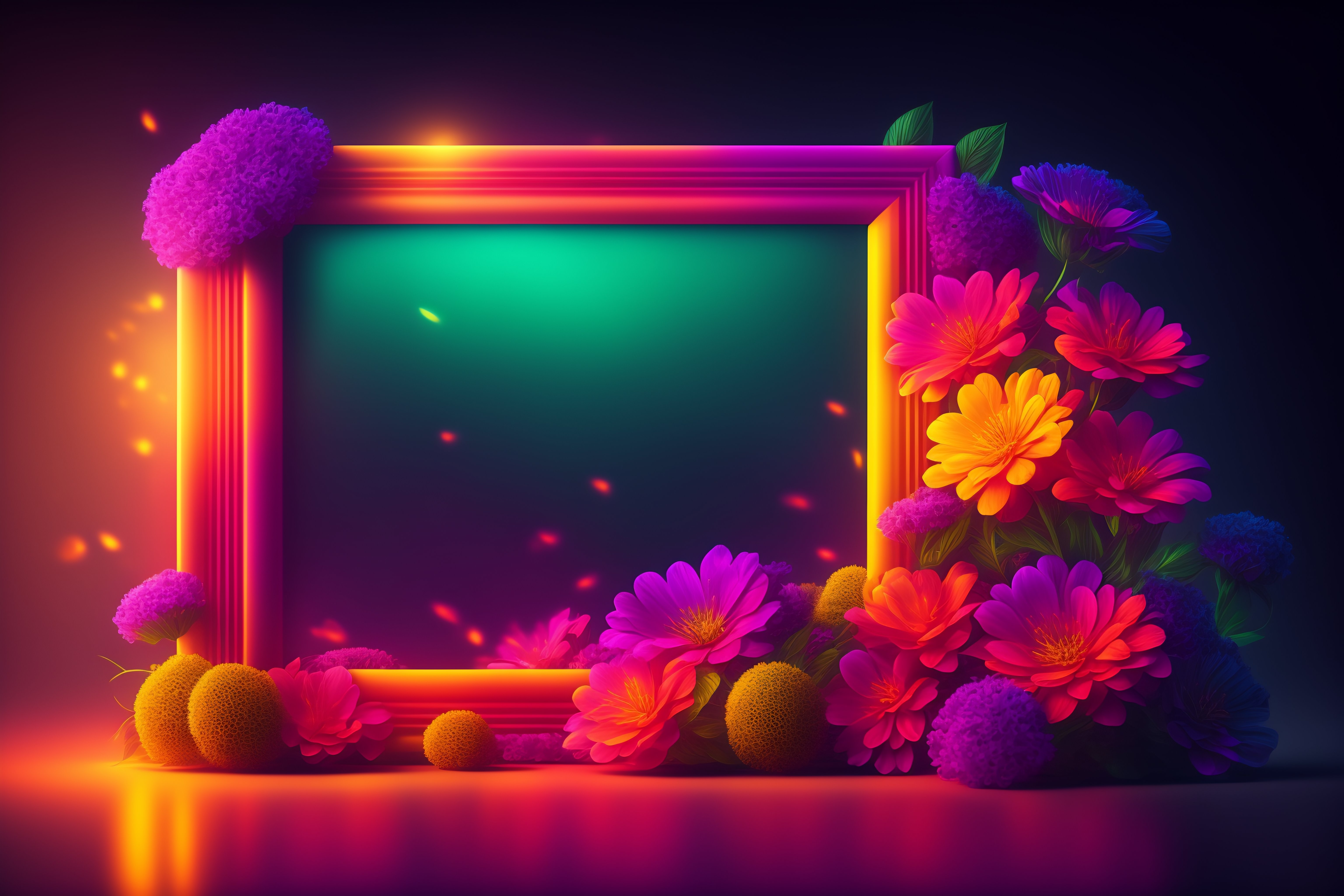 Lexica - Neon flowers in a Picture Frame illustration cinematic SFX VFX hd
