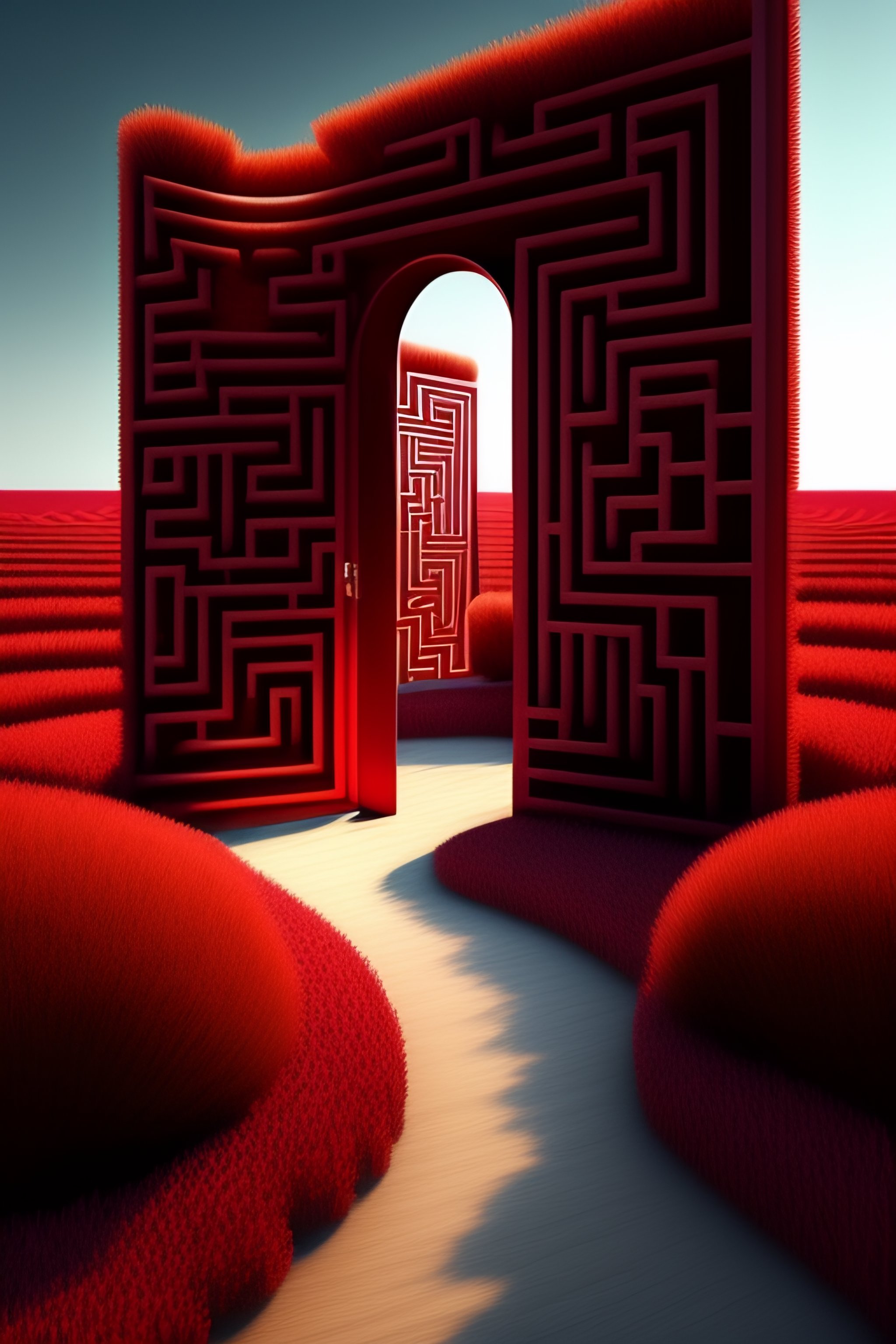 Lexica - Long red thread going through a maze, realistic, highly detailed