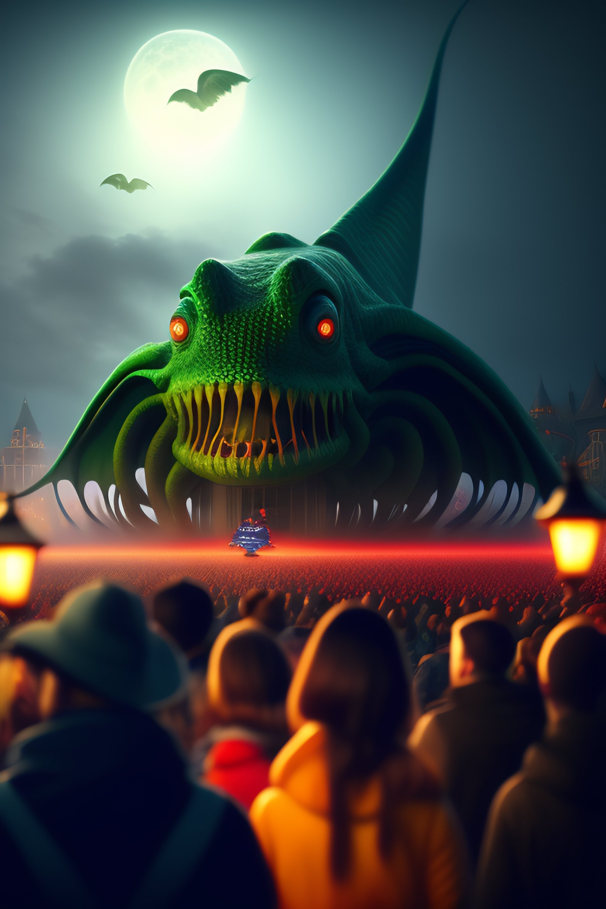 Lexica - An afraid running crowd of people in a haunted version of ...