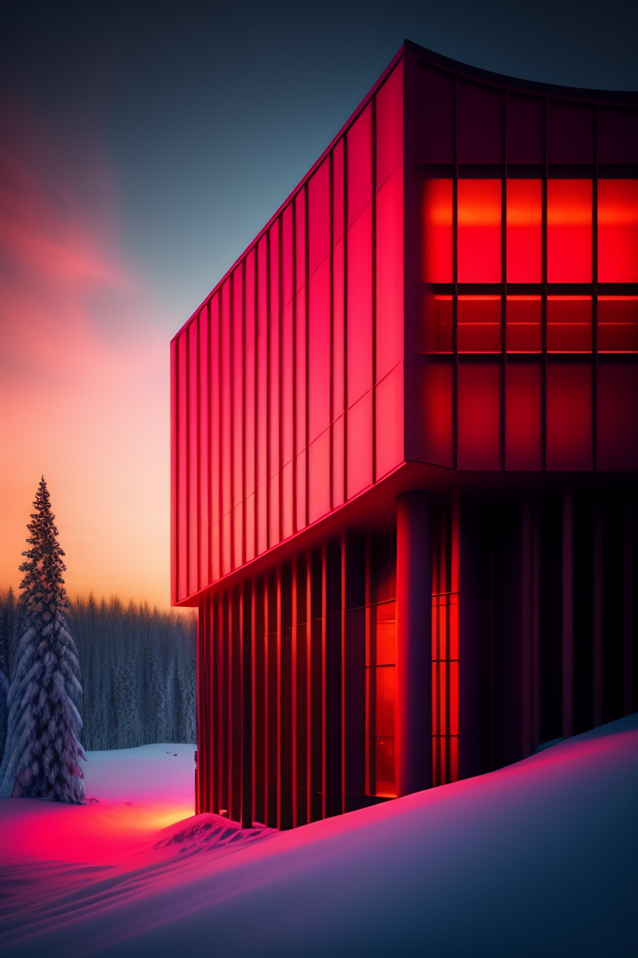 Lexica - Photorealistic Architecture Building red light Winter beautyful