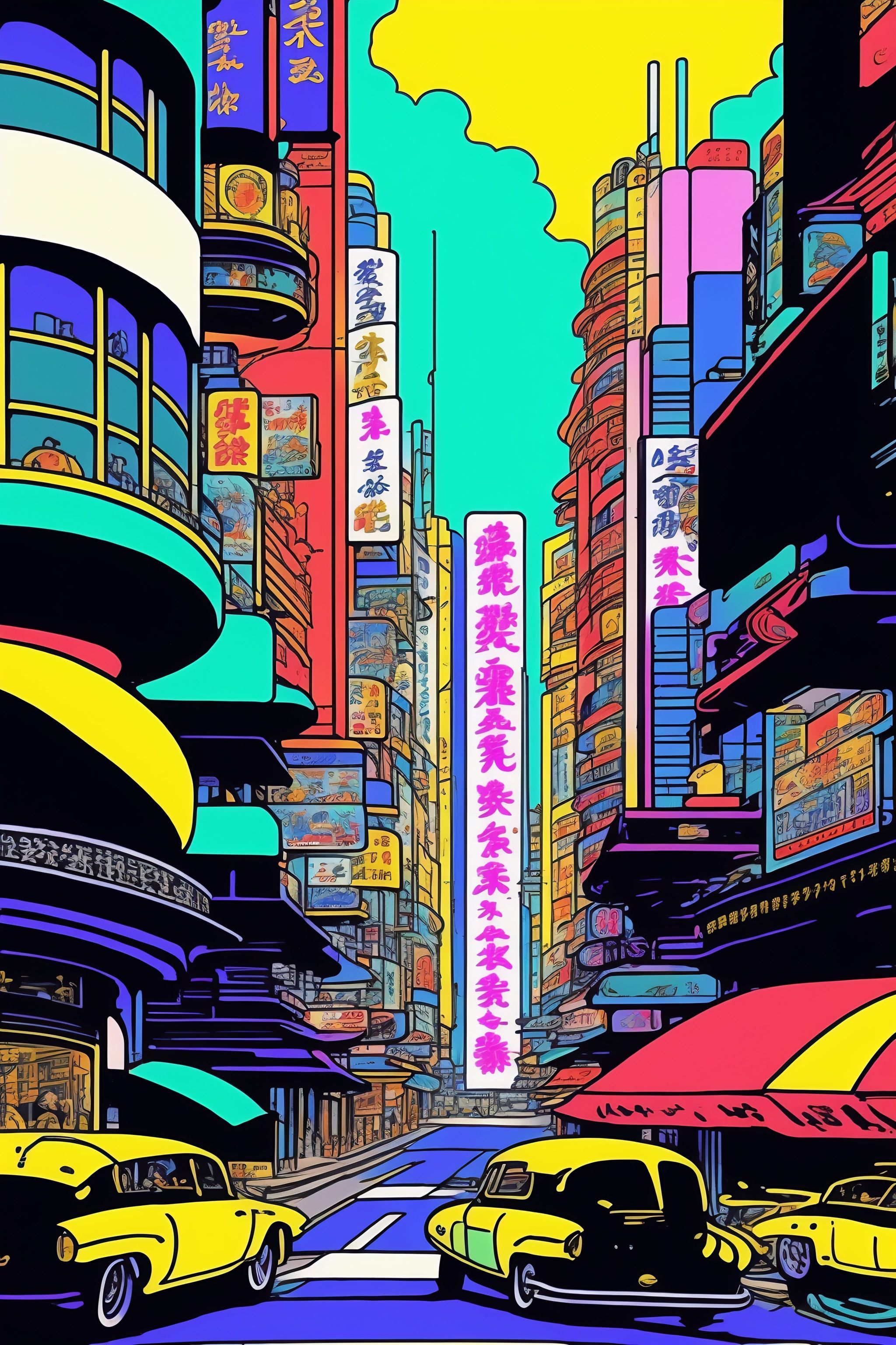 Lexica - Maximalist chaotic stunning japan city, illustrated by Hergé ...