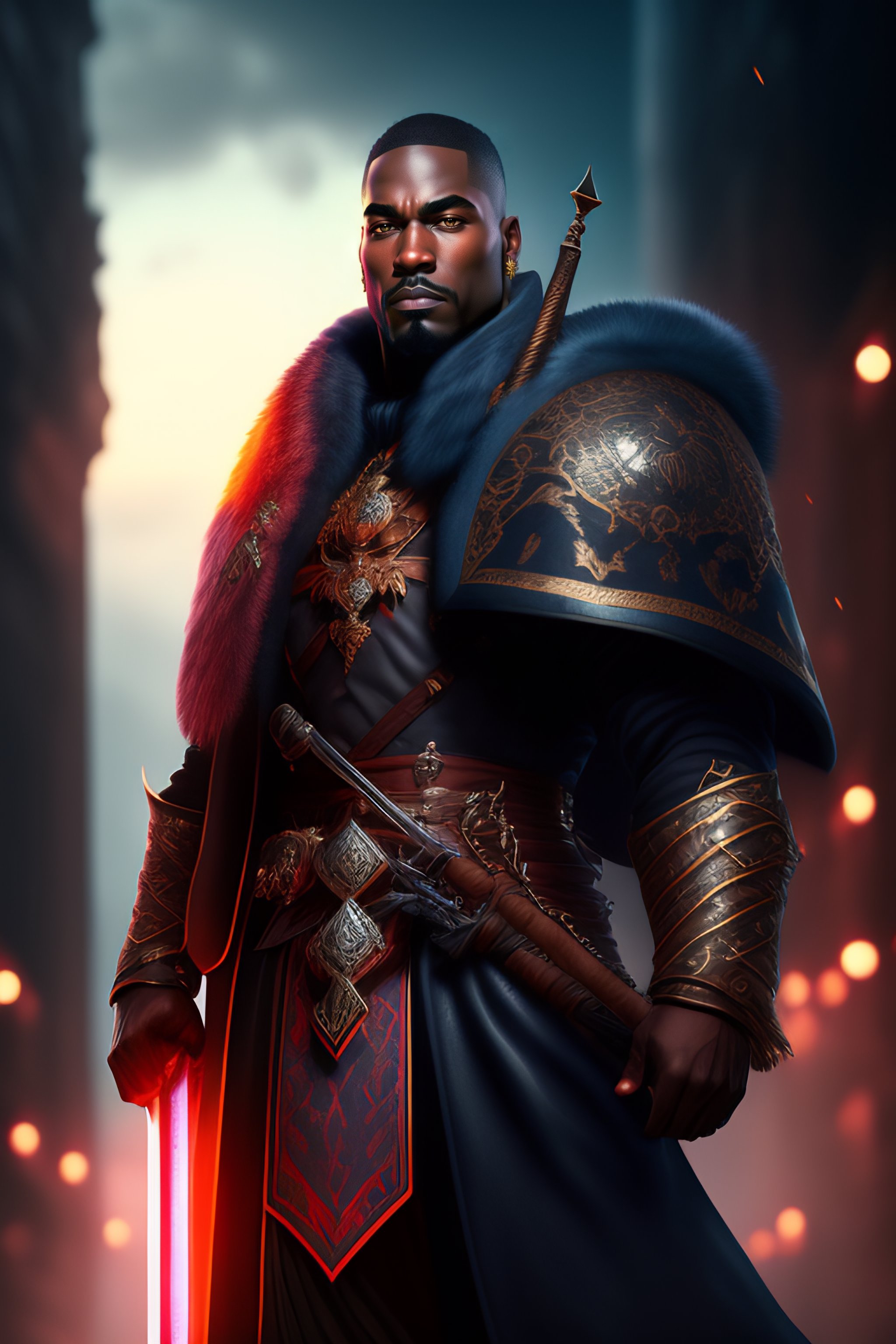 Lexica - Black cityguard, intimidating d & d character holding giant ...
