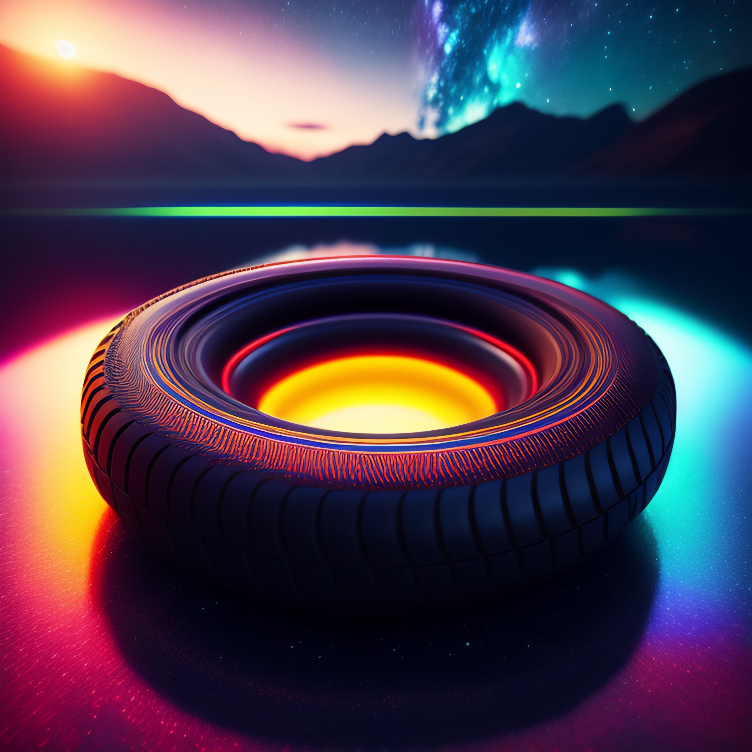 Lexica - Beautiful image of many car tires floating in the dark deep ...