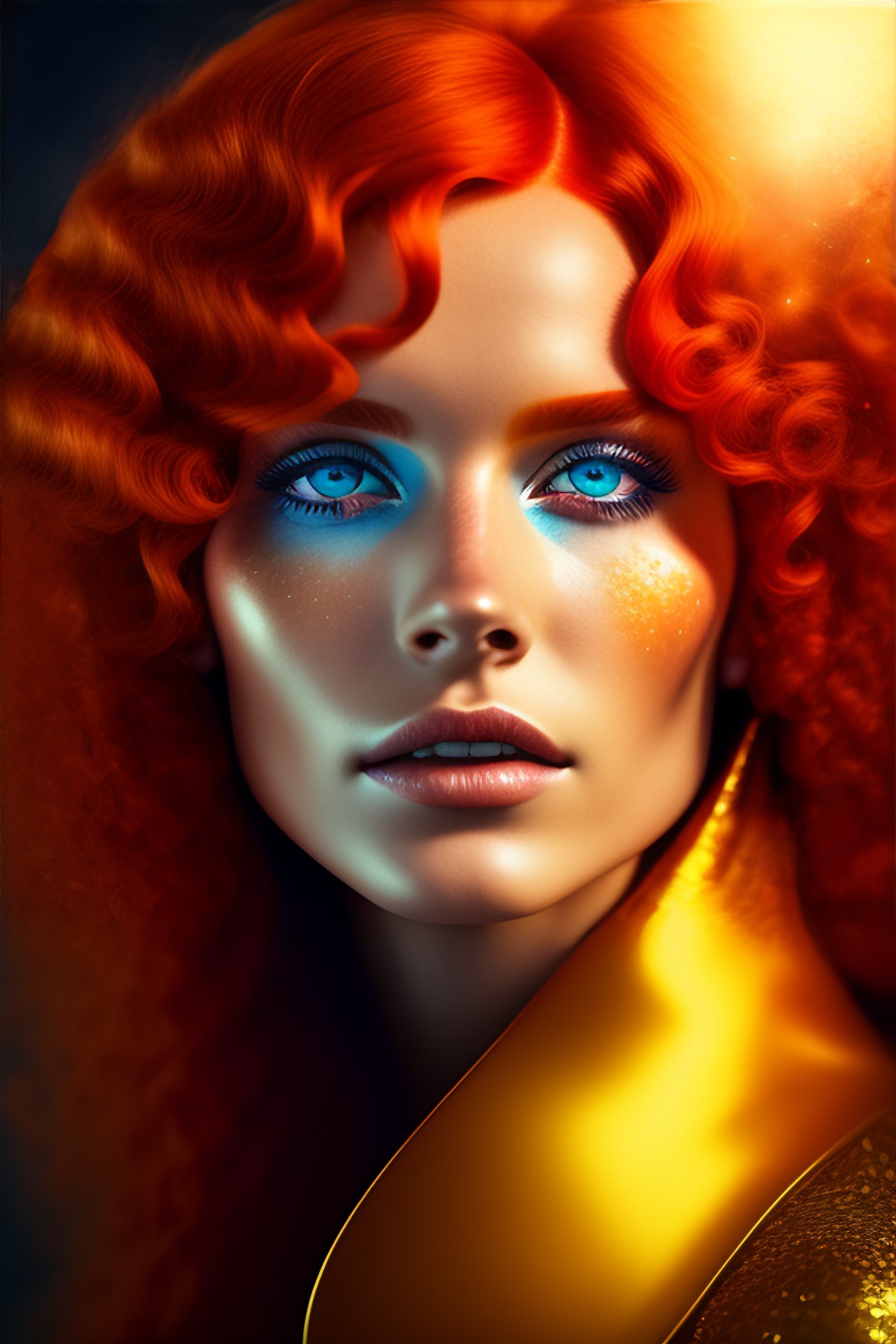 Lexica - A close-up of a young woman with wild red hair, brightly ...