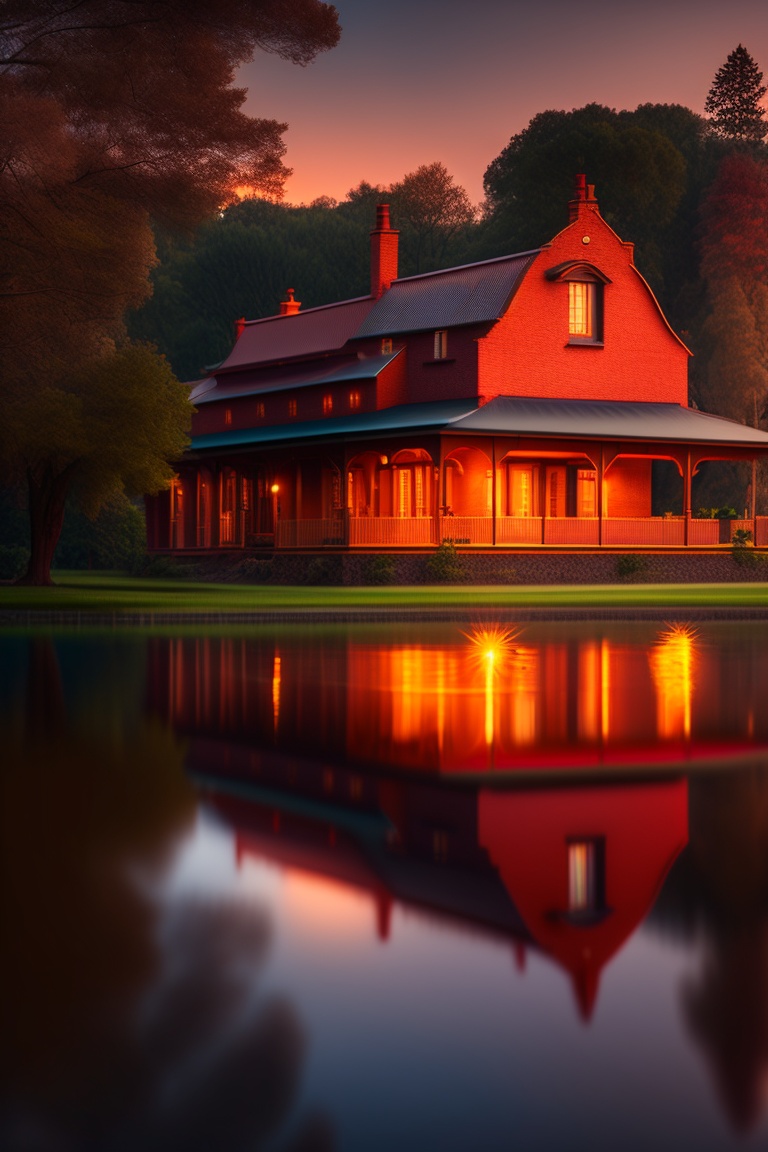 Lexica - Photorealistic, best quality, red brick house , on the lake ...