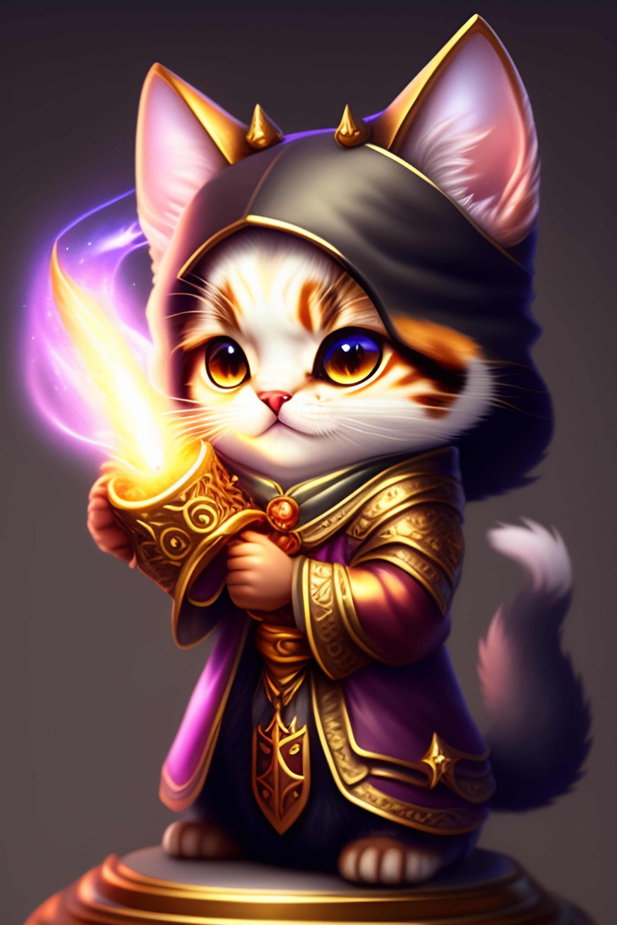Lexica - Cute chibi fantasy cat mage casting a spell