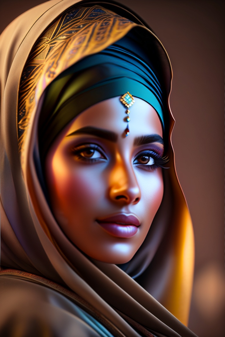 Lexica - Omani woman with hijab, black eyes, Traditional Omani clothes