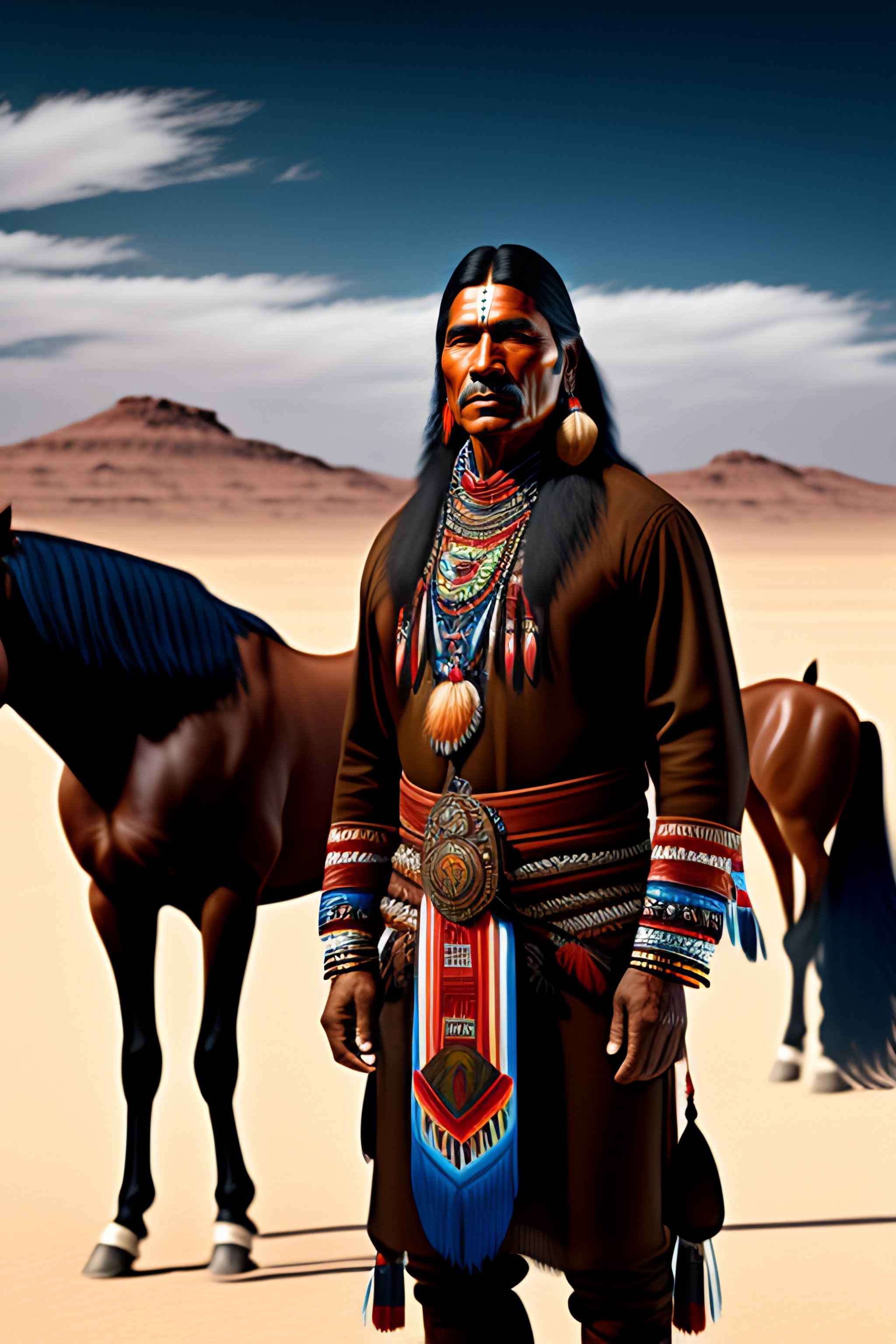 Lexica - Native american man portrait in 3d digital art with mustang ...