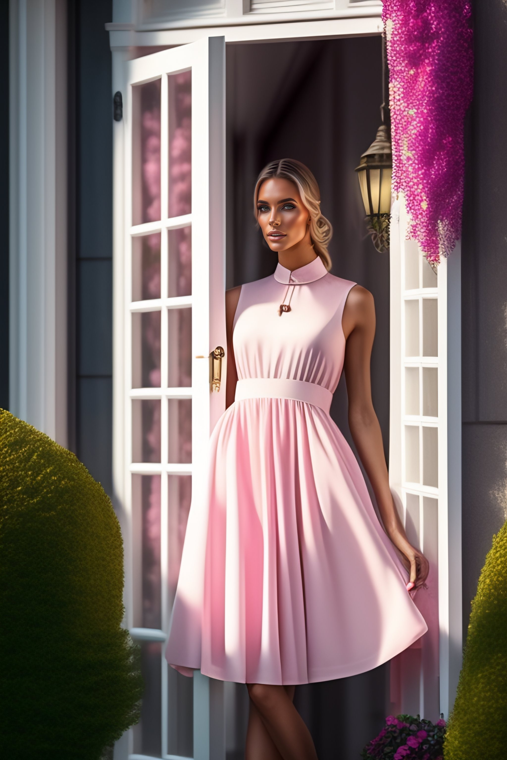 Lexica - Beautiful fashion model, white roll, window to the garden ...