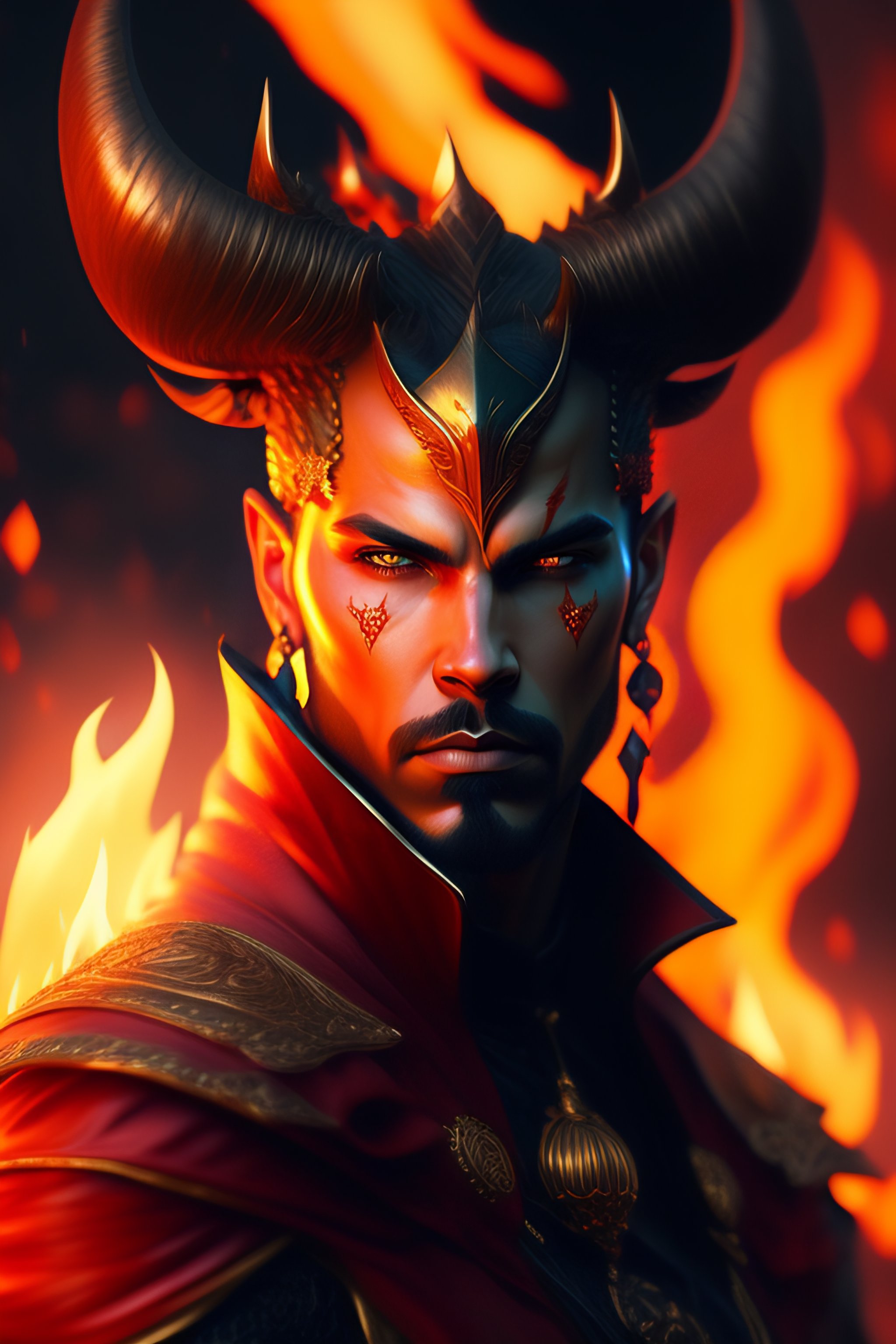 Lexica - Portrait of the devil with his horns on fires on a skull on ...