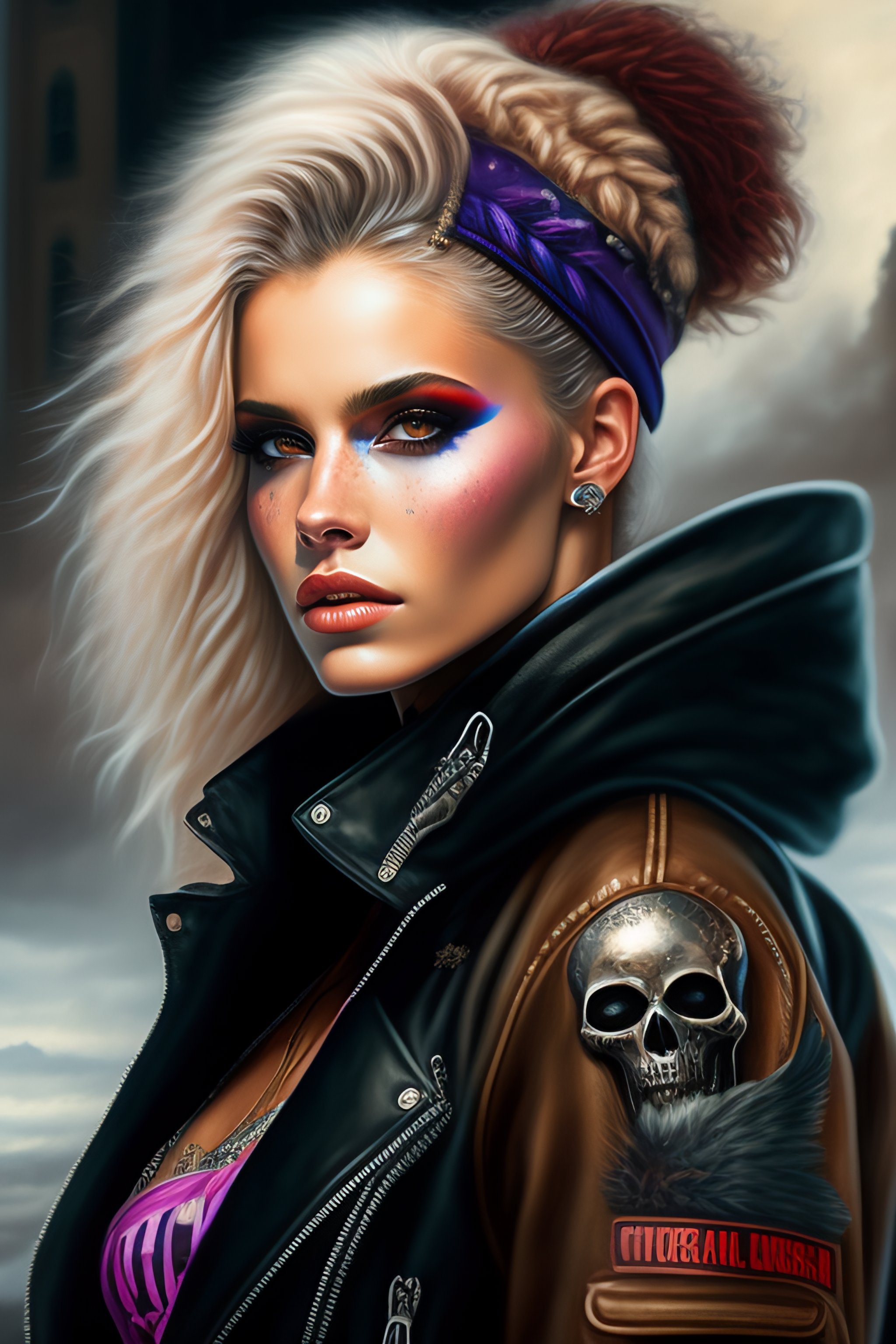 Lexica - Cute punk scull girl, mad max jacket, renaissance, cables on ...