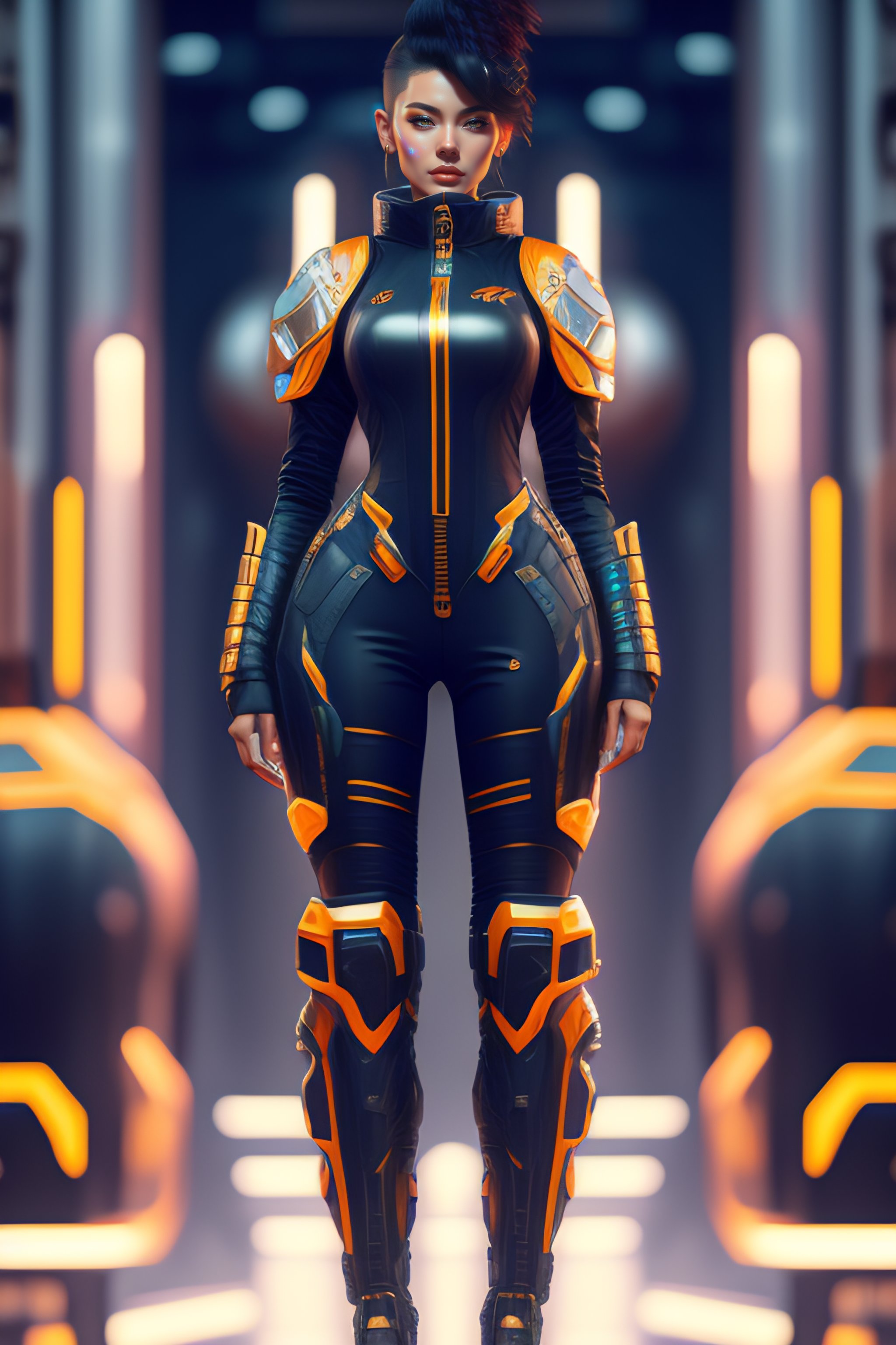 Lexica - Mech Punk full body clothes with short hair girl, battle status, hyper detailed ...