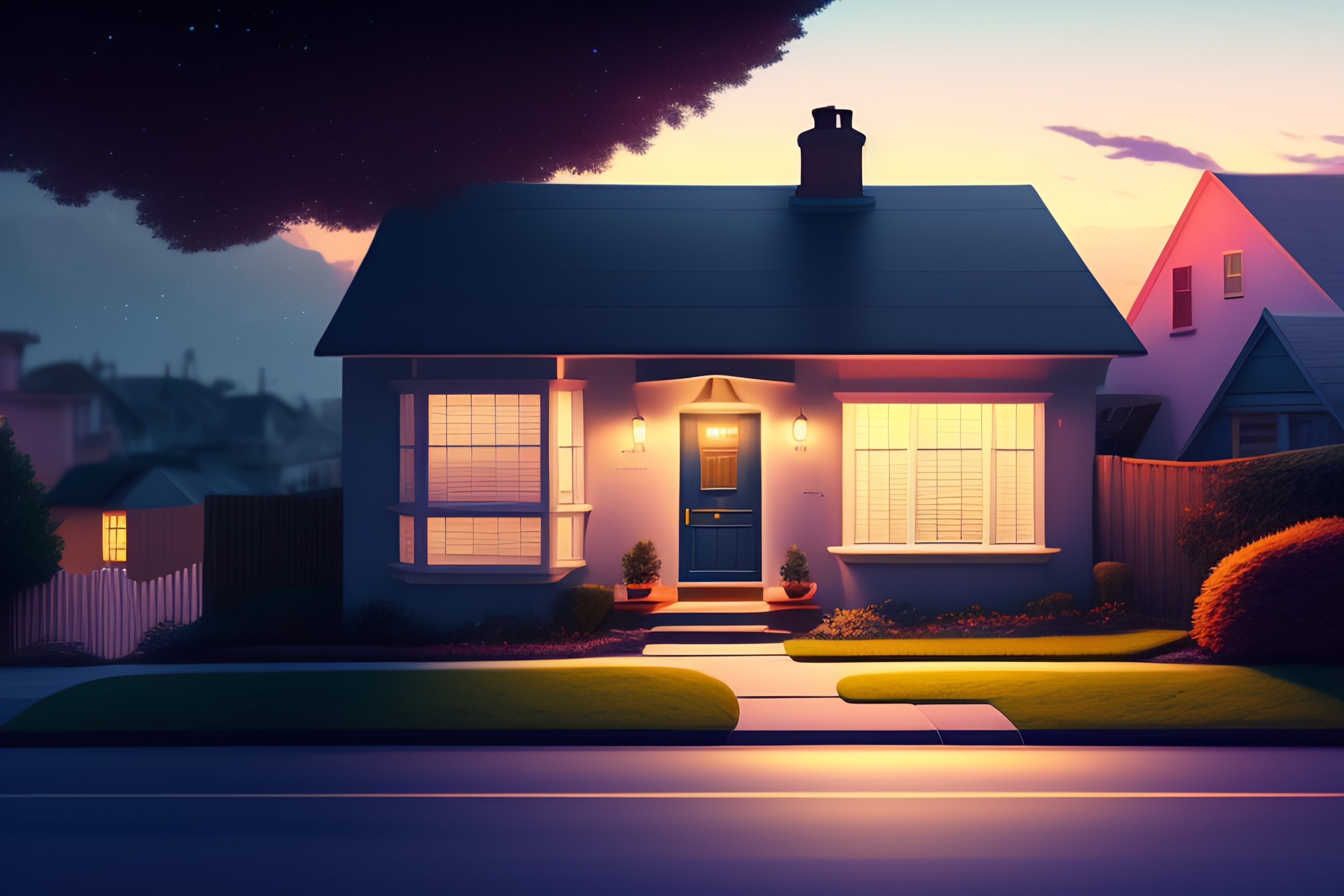 Lexica - The small house On a Street in san Francisco, dark night, moon ...