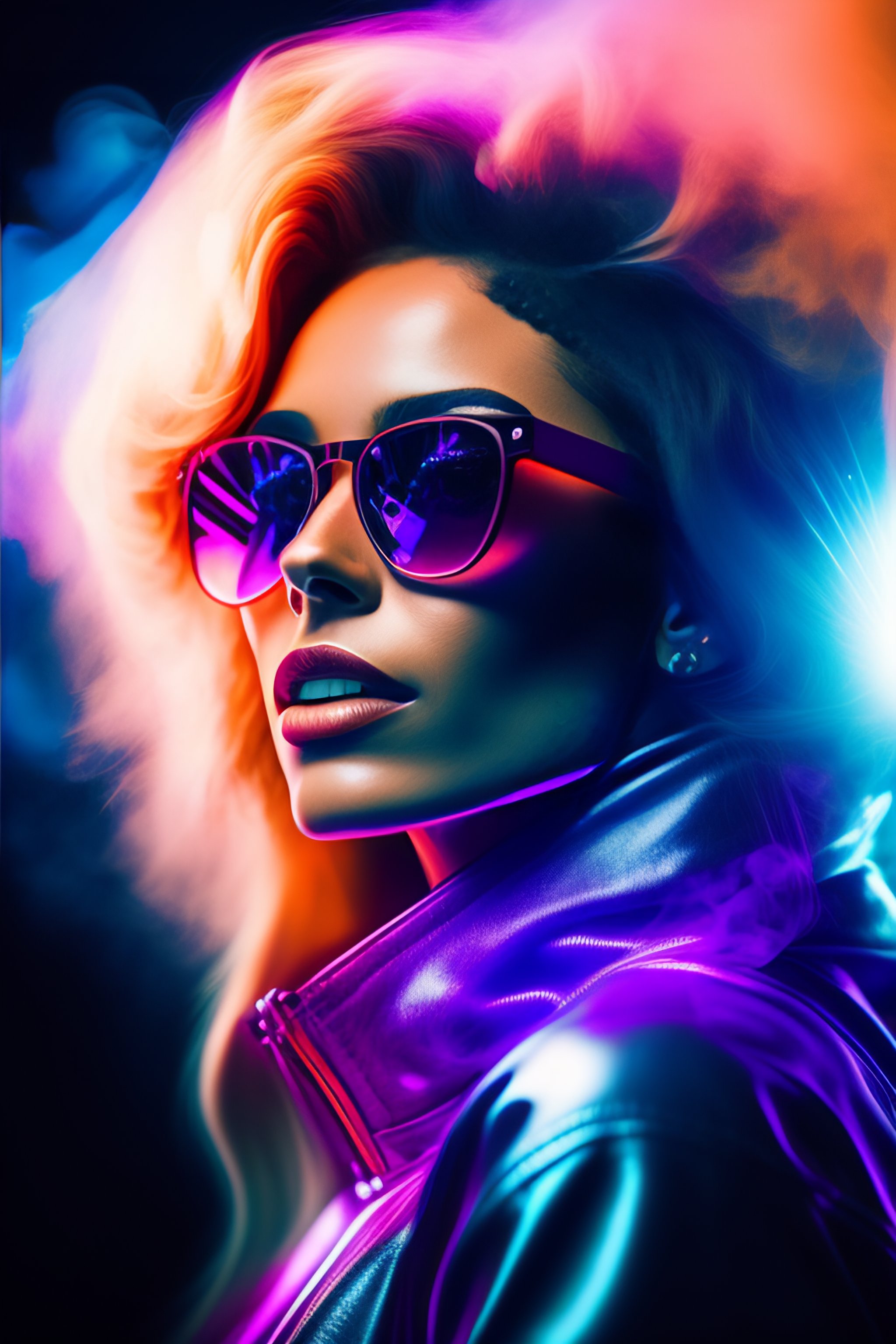 Lexica - Portrait of a woman with sunglasses raving in a club with ...