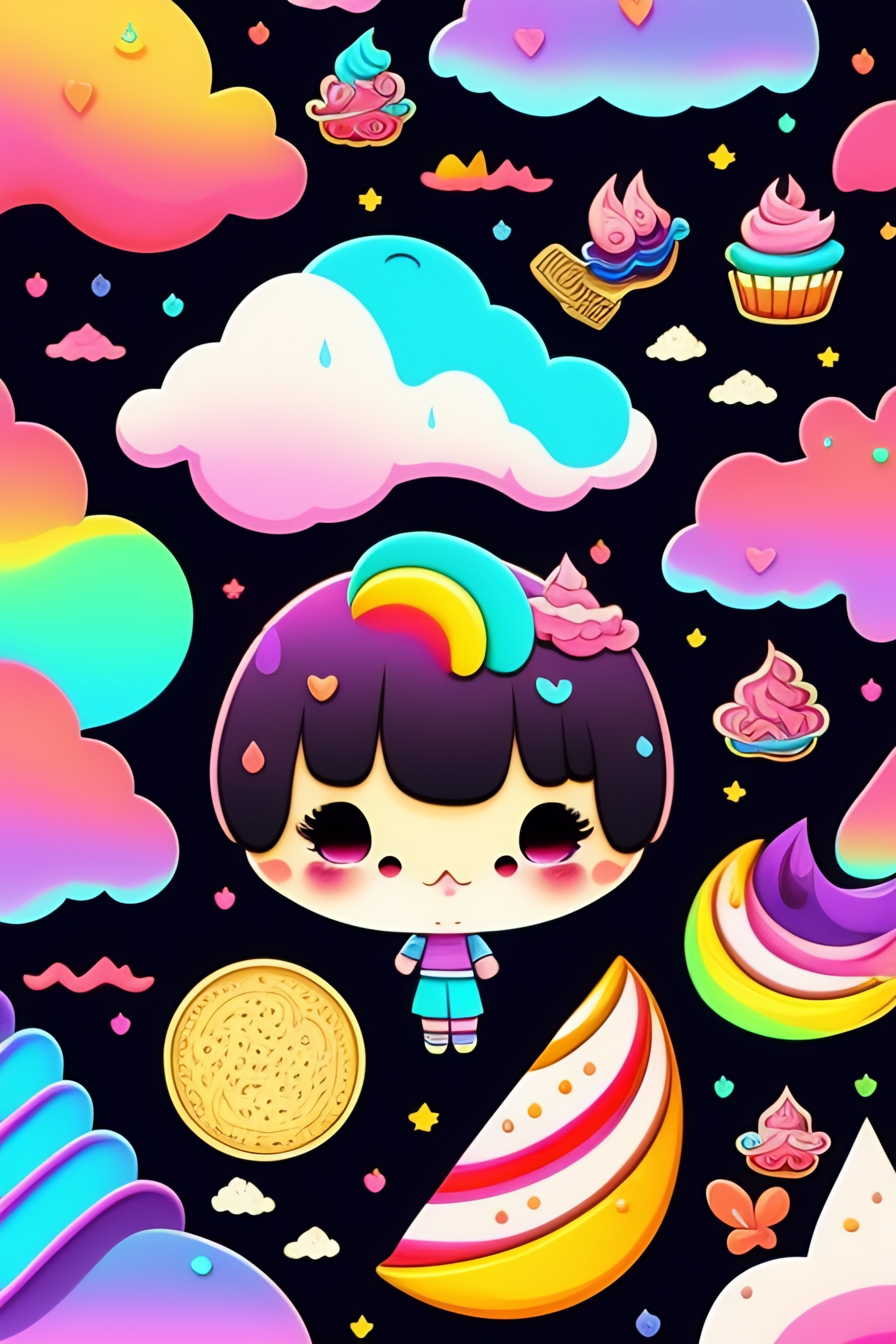 Lexica - Colorful, kawaii chibi icereams on pale black paper, very ...