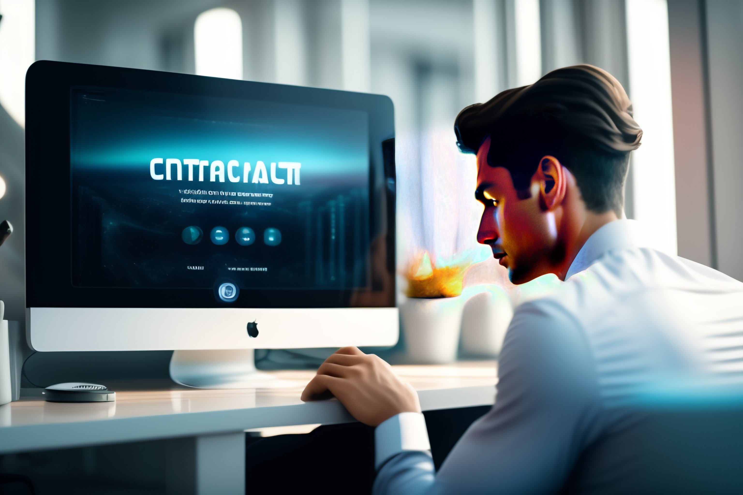 Lexica - A space age setting of a male sitting in front of a computer ...