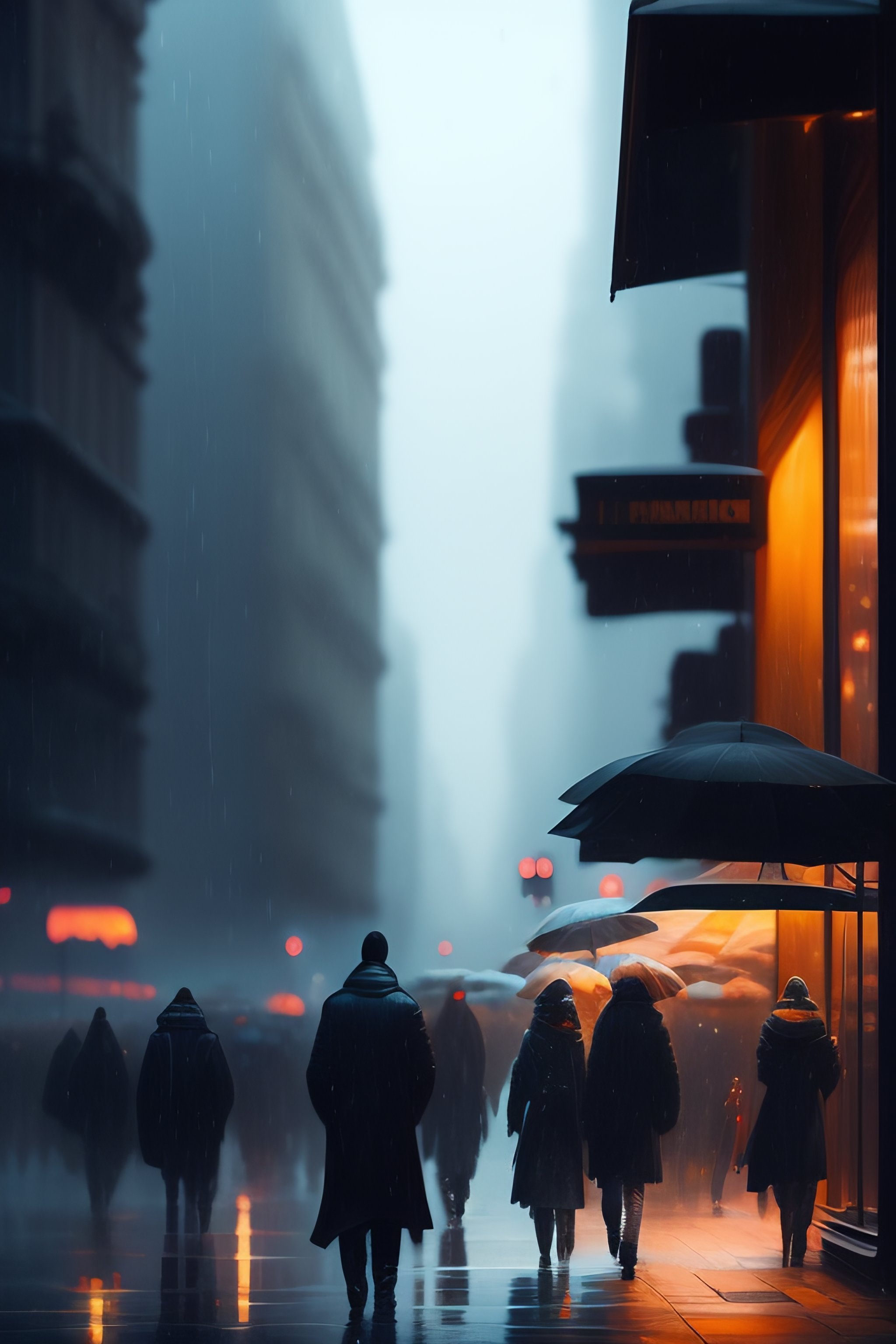 Lexica - Abstract crowd walking at night, raining, crowd reflex, depth ...