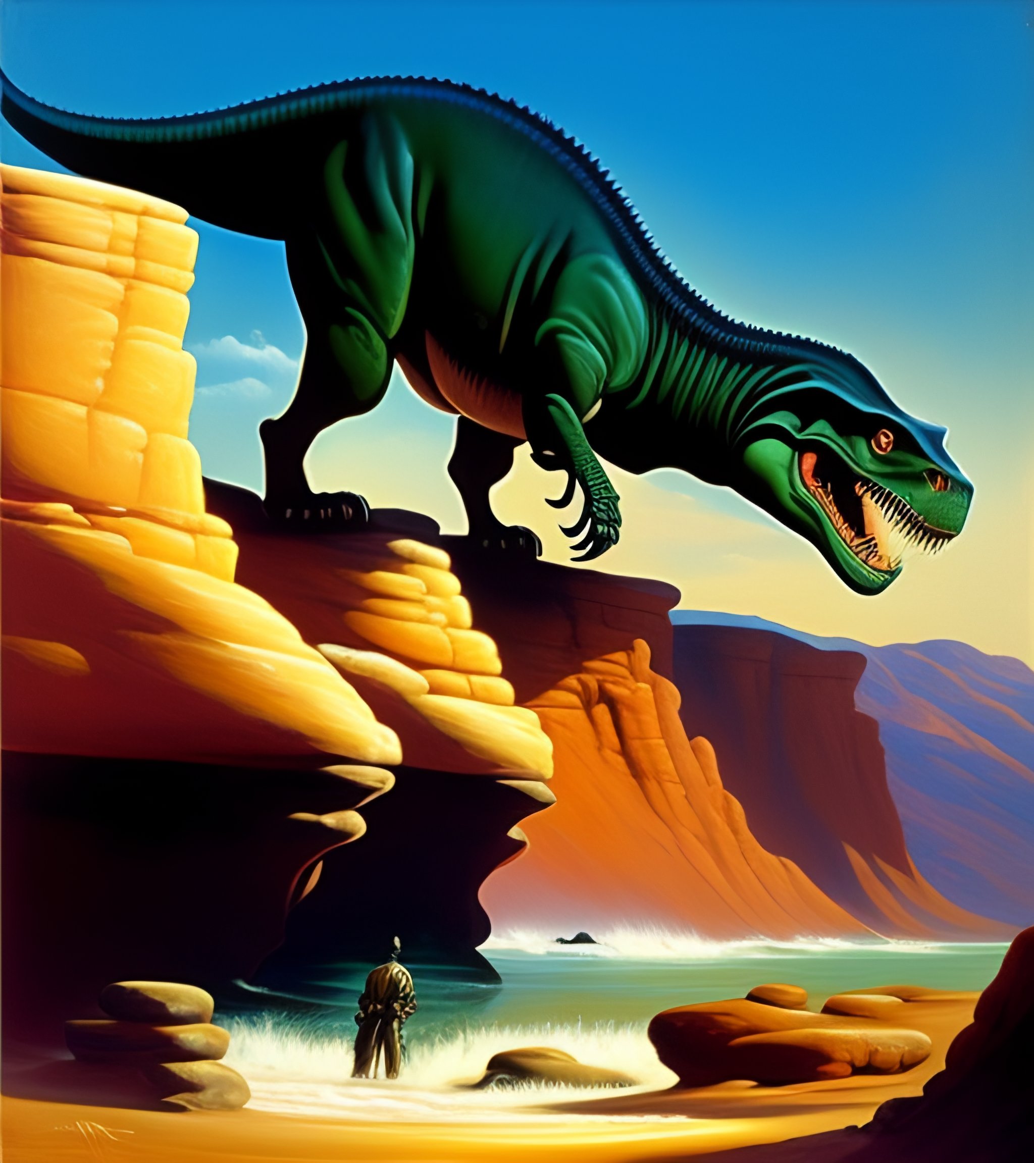 Lexica - Painting t rex jurassic park by frank frazetta
