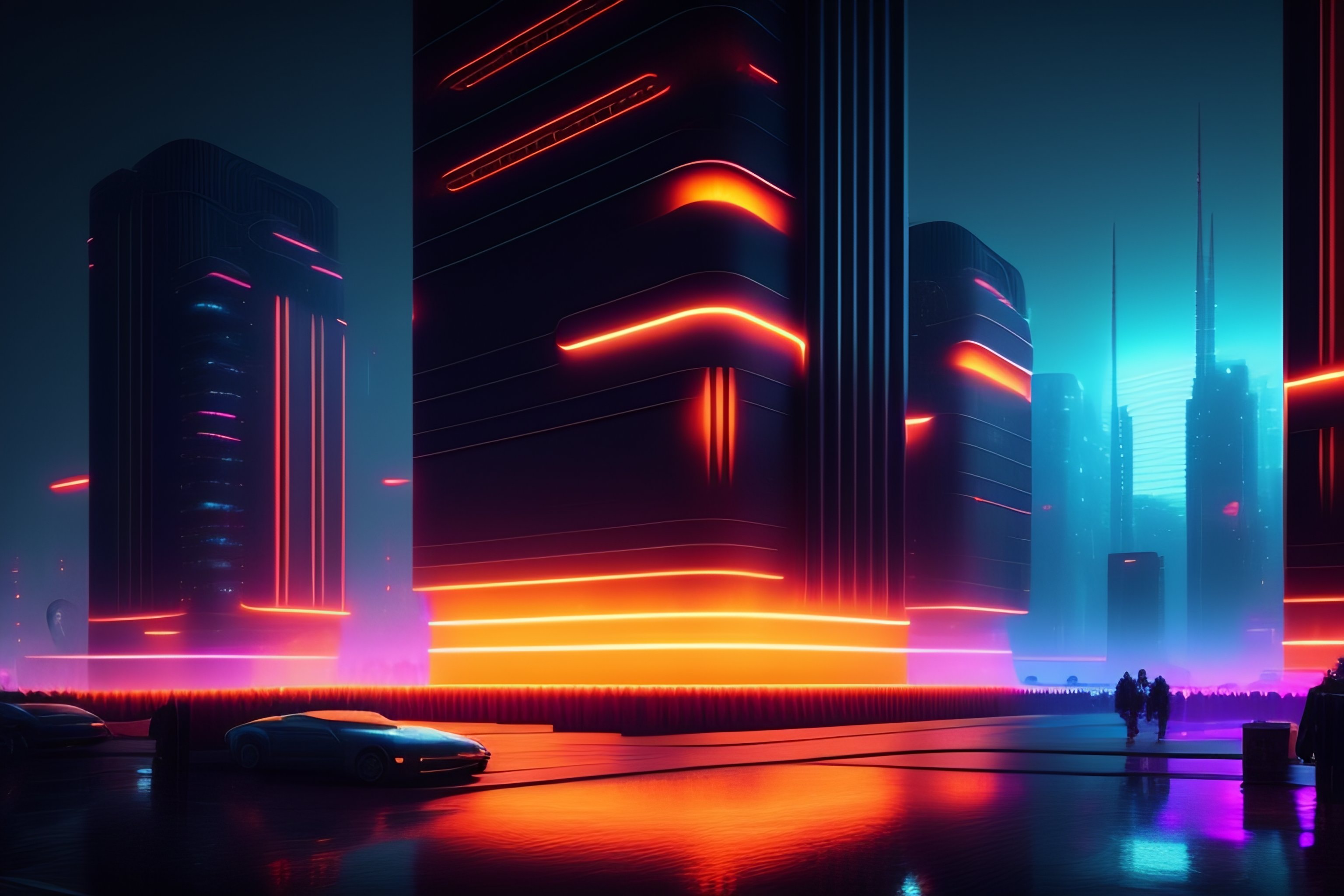 Lexica - Building cyberpunk square city night