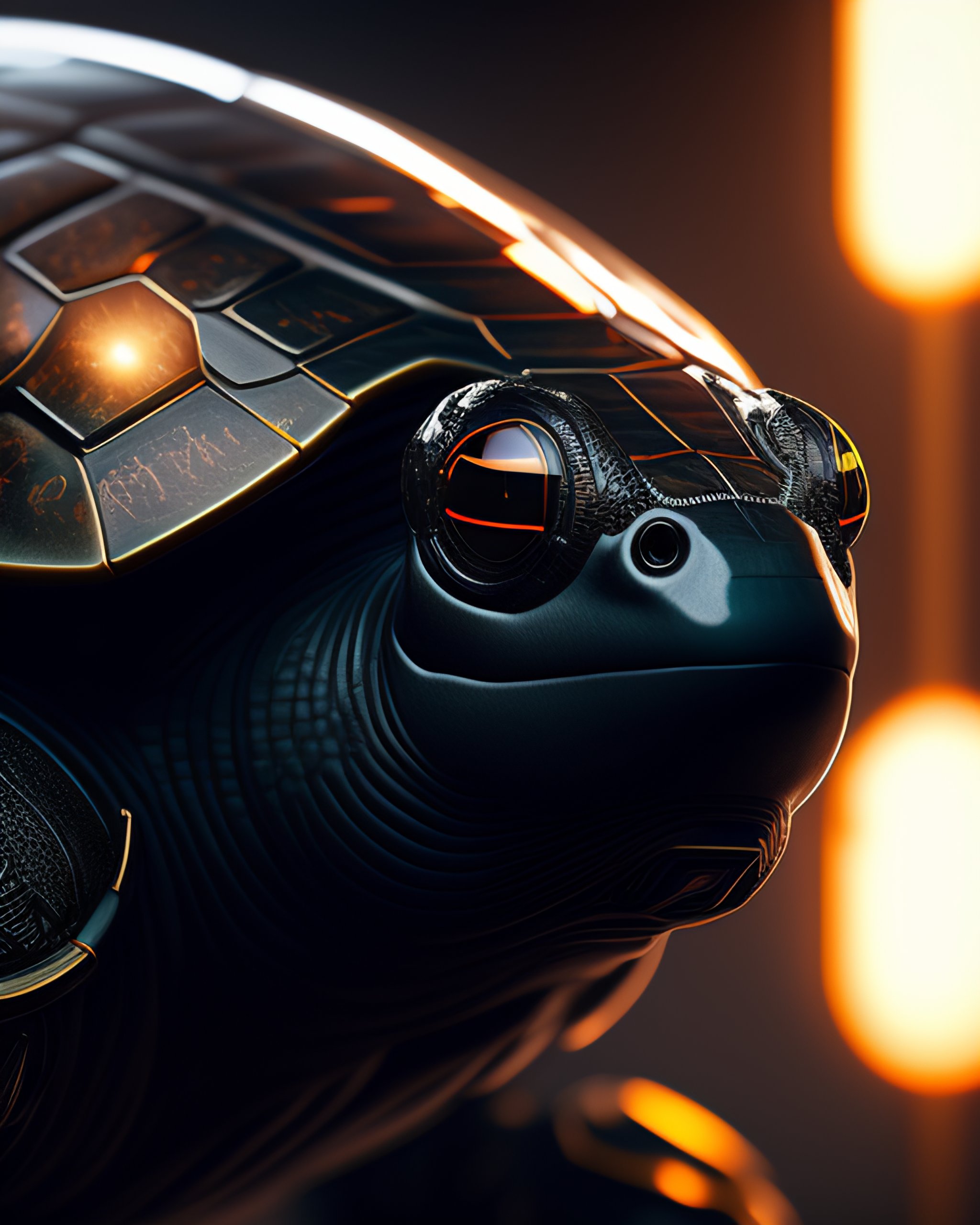 Lexica - Portrait of a cybernetic posed black turtle, wide angle lens ...
