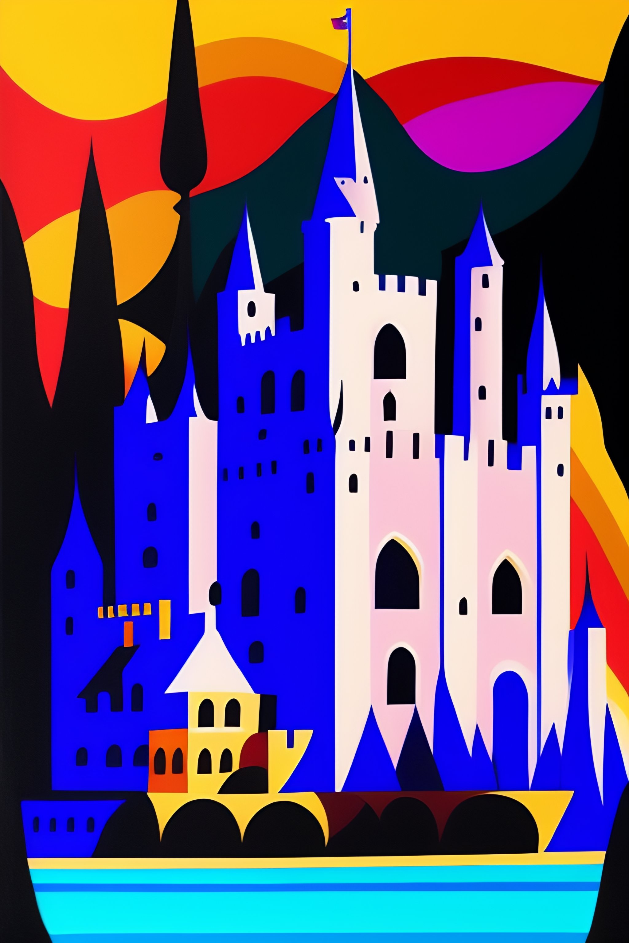 Lexica - Castle, artist mary blair, illustration, 2D, duotone